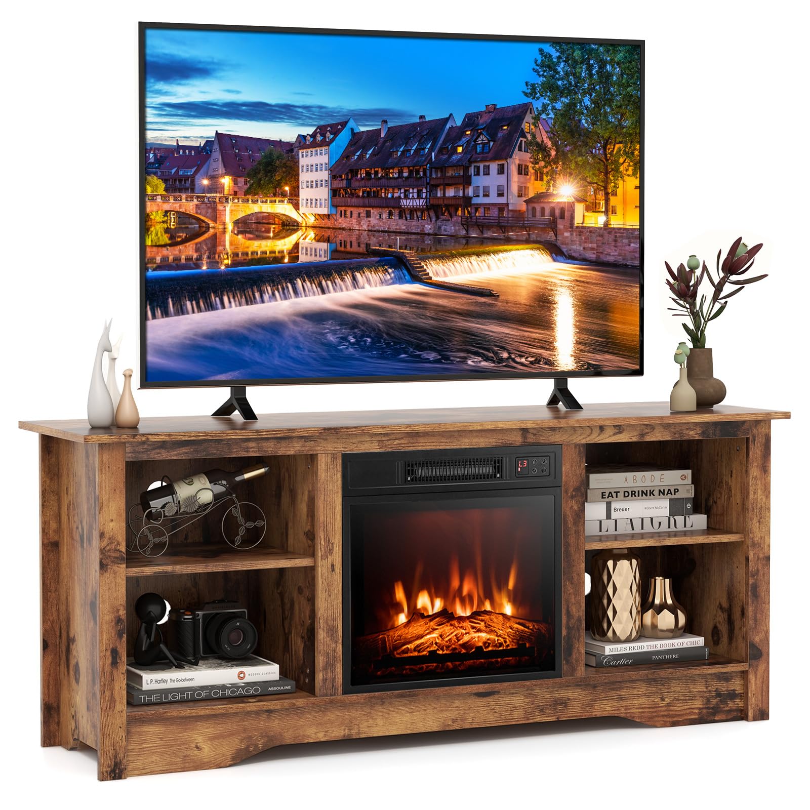 Amazon.com: Tangkula TV Stand with 18” Electric Fireplace, for Flat ...
