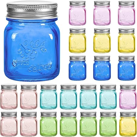 Amazon.com: Amzcku Mini Colored Mason Jars 5 oz with Metal Lids - Glass ...