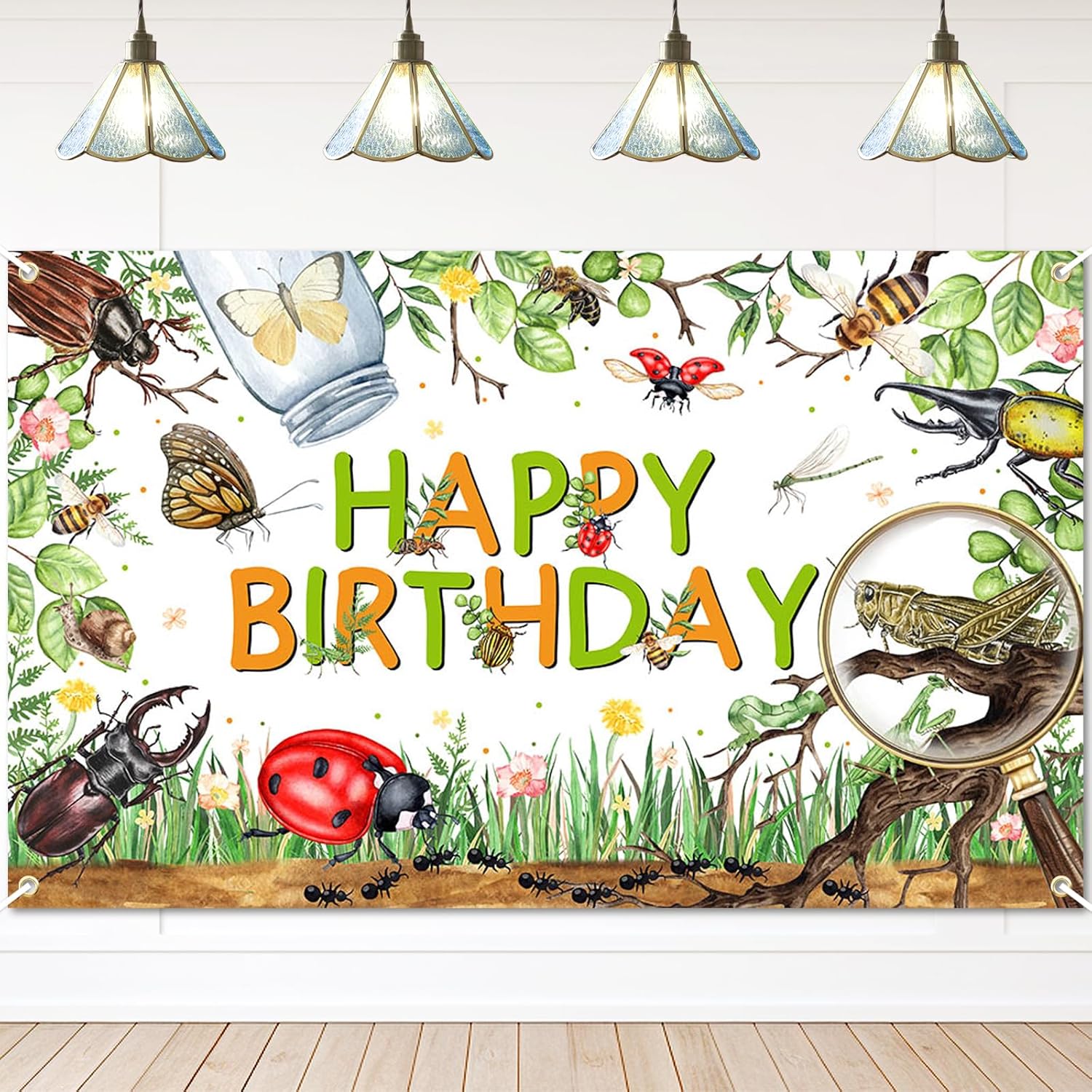Amazon.com: Avezano Bugs Happy Birthday Party Banner Spring Insect ...