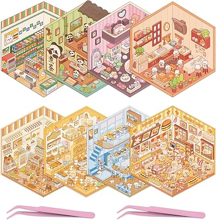 8 Sets DIY 3D Sticker Scene, 3D Stickers for Children, Cute Kids ...