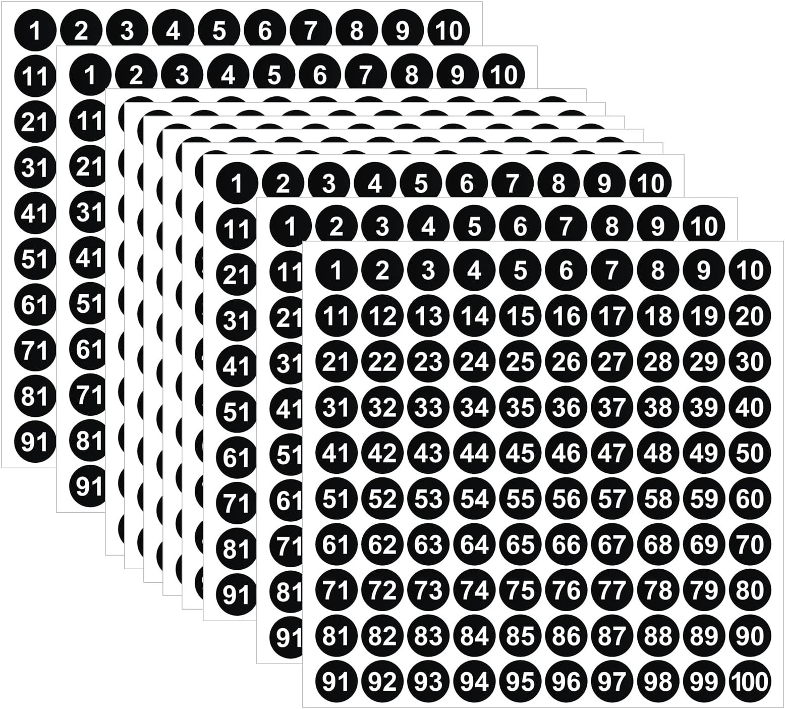 25 Blatt, 1-100 Zahlen Aufkleber Sticker Klebezahlen - 10mm, Schwarz ...