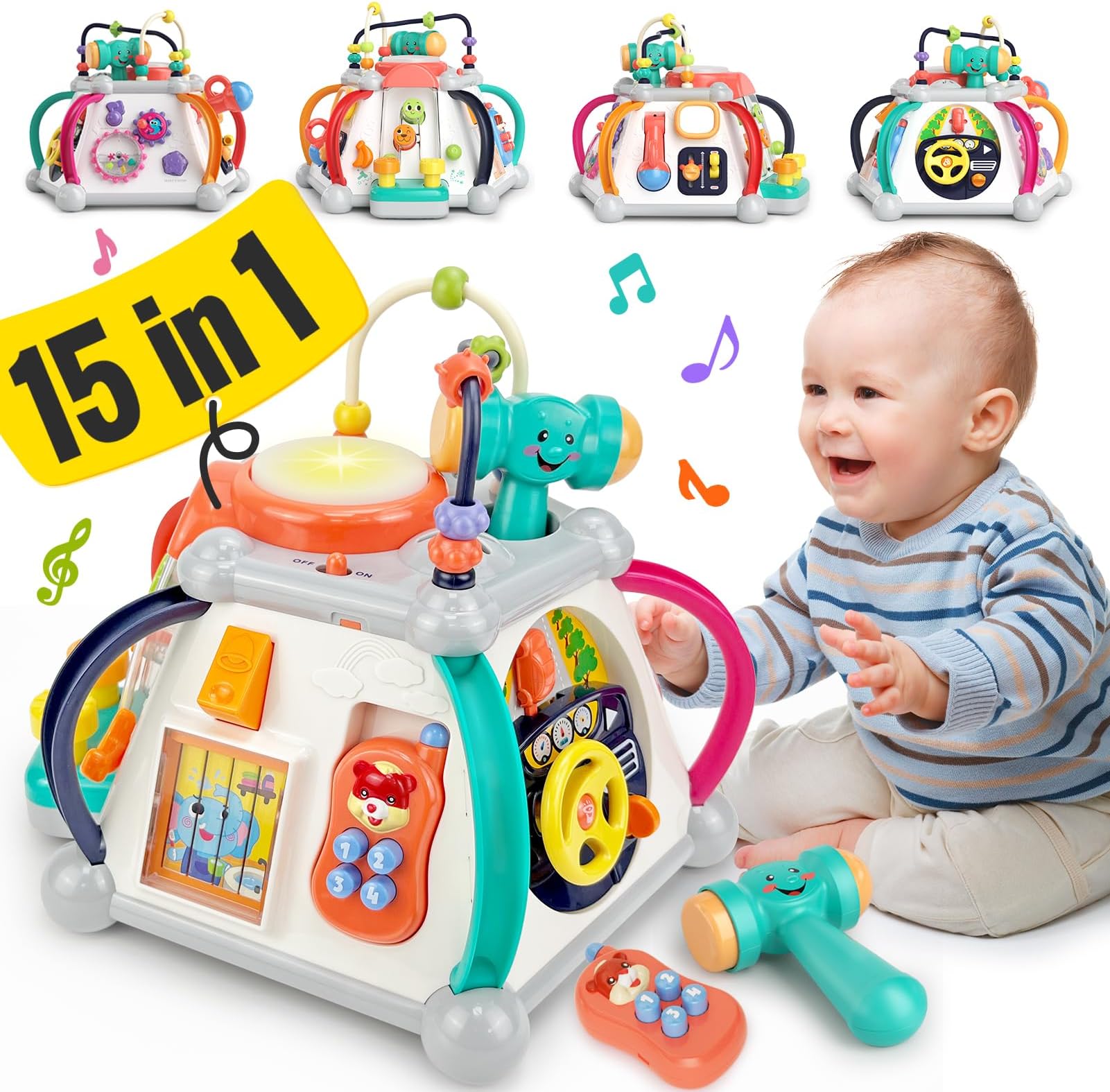 Baby Toys 6-12 Months 15-in-1 Activity Cube, 1 Year Old Baby Toys for 1 ...