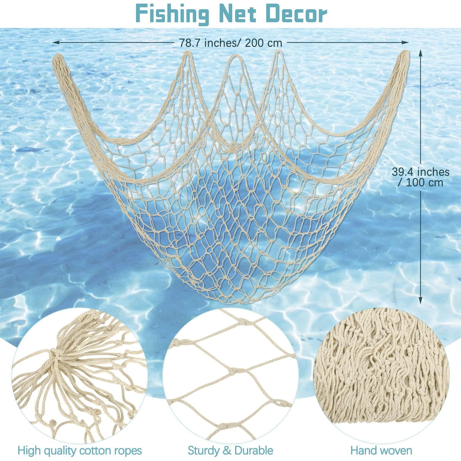 Snapklik.com : 4 Pieces Natural Fish Net Decorative Fish Netting ...