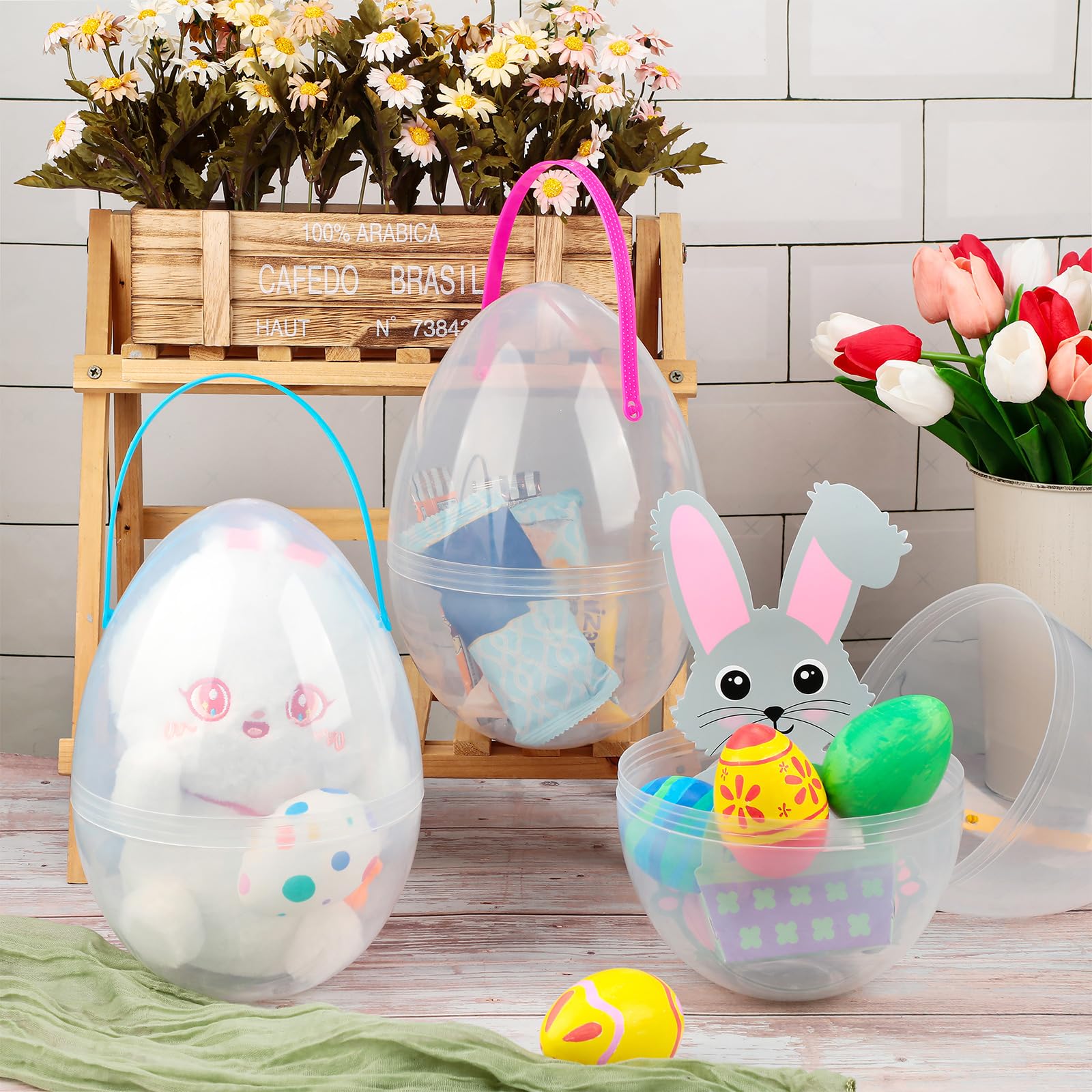 12 Pcs Giant Easter Eggs 10 Inch Fillable Eggs Jumbo Eggs with Handles ...