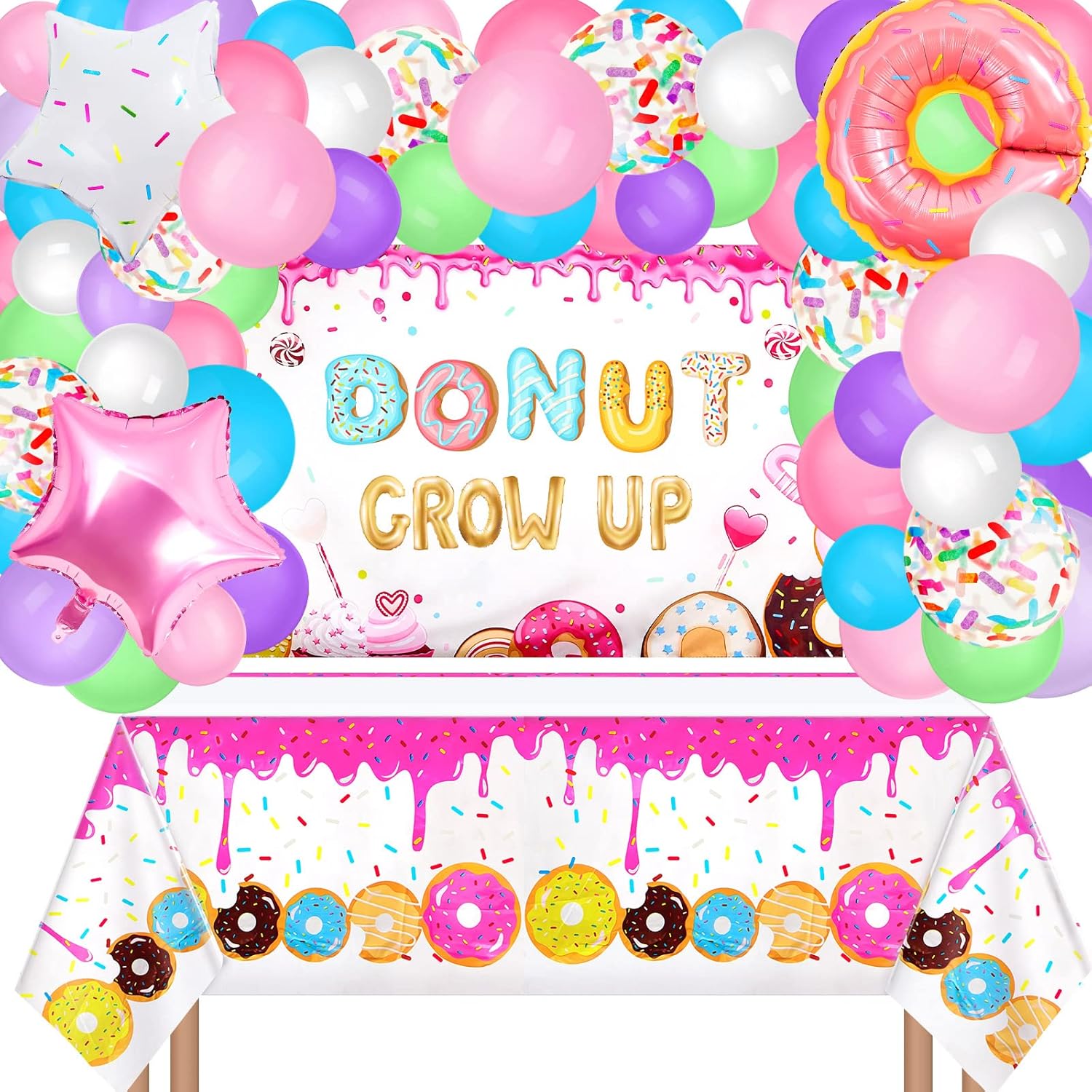 Amazon.com: 72 Pcs Donut Birthday Party Decorations Includes Donut Grow ...