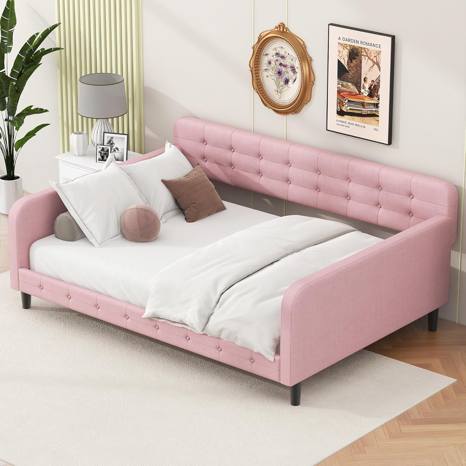 Amazon.com: Merax Full Size Upholstered Tufted Daybed with 4 Support ...