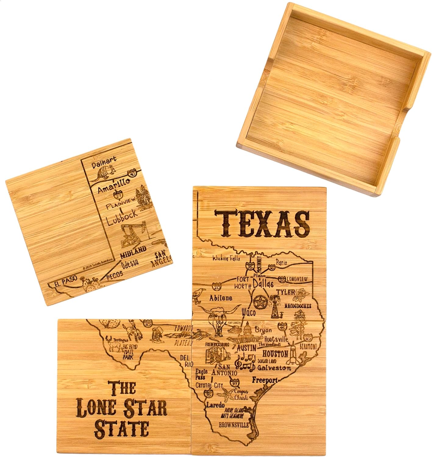 Amazon.com: Totally Bamboo Texas State Puzzle 4 Piece Bamboo Coaster ...