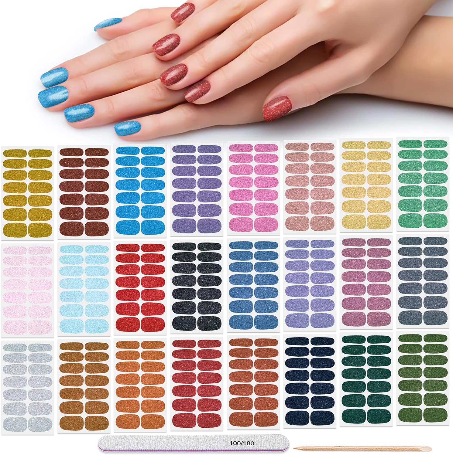 Amazon.com: YUXIANLB 12 Sheets Full Wrap Nail Stickers, Glitter ...