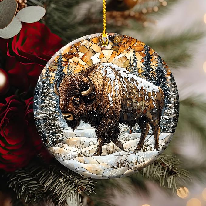 Amazon.com: Rustic Bison Ceramic Christmas Ornament – Buffalo Wildlife ...