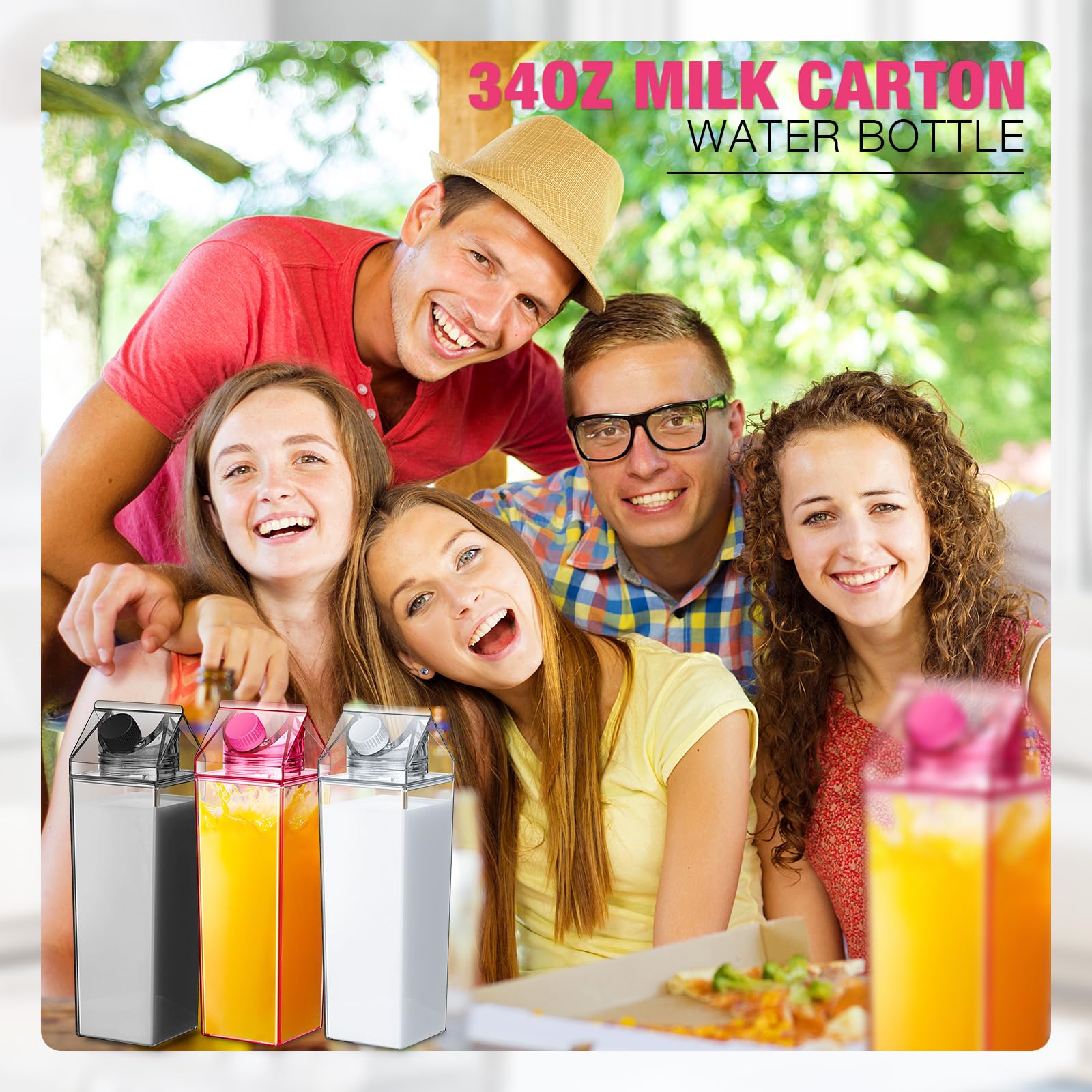 Snapklik.com : Remerry 3 Pcs 34 Oz Milk Carton Water Bottle Square ...