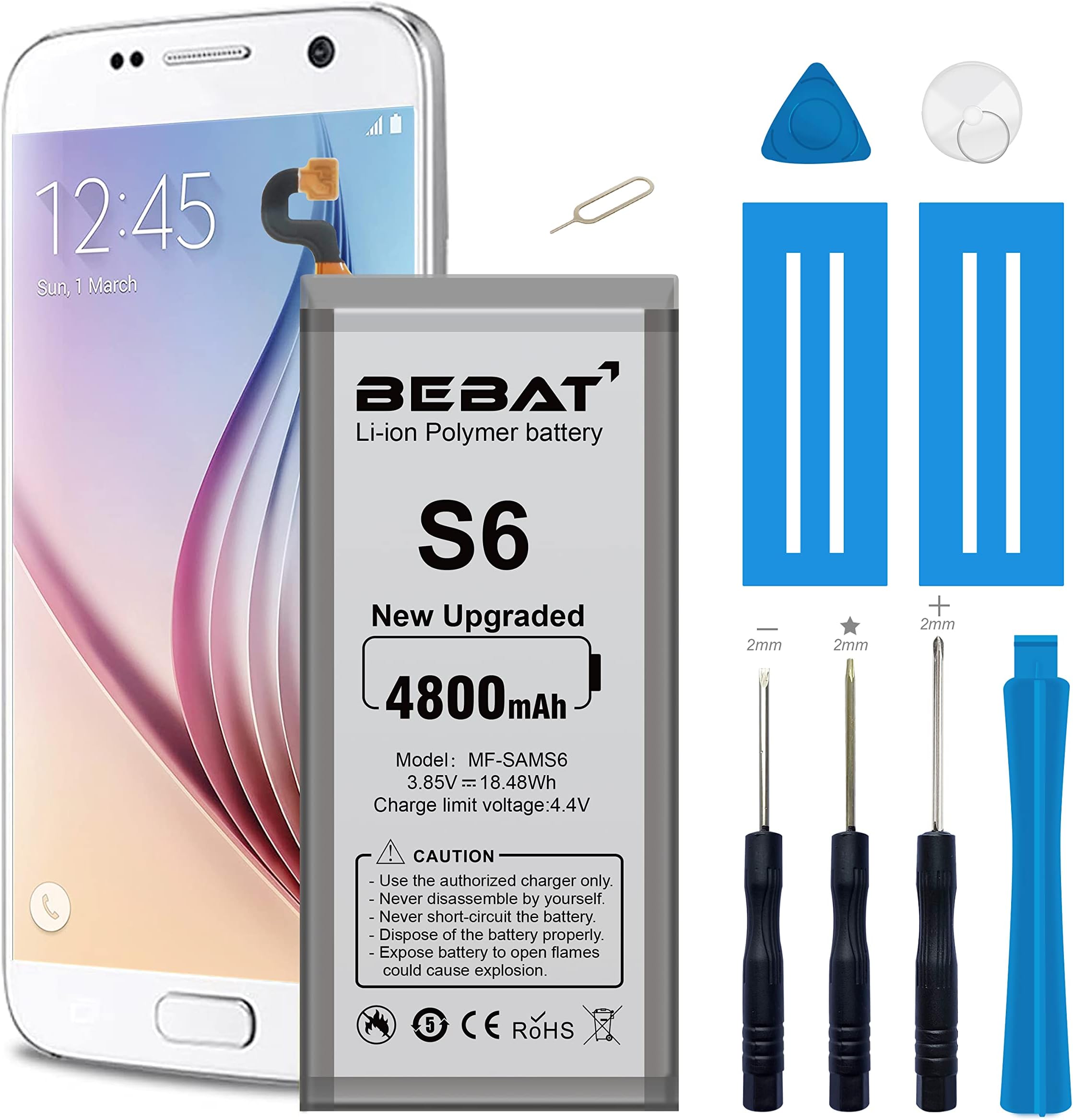 Amazon.com: BEBAT Replacement Battery for Samsung Galaxy S6,4800mAh ...