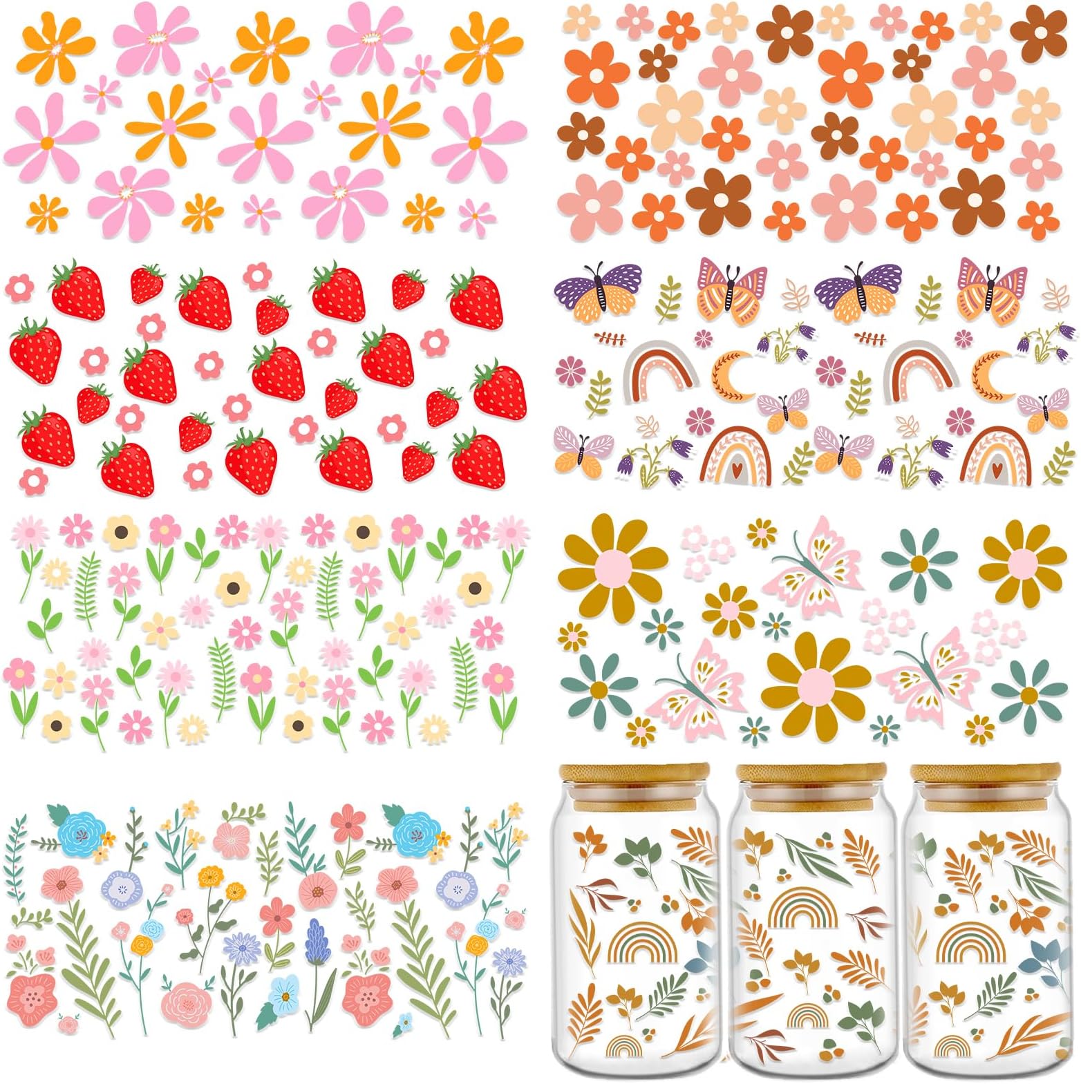 Amazon.com: Rngmsi UV DTF Cup Wrap - 8 Sheets Flower UV DTF Cup Wraps ...