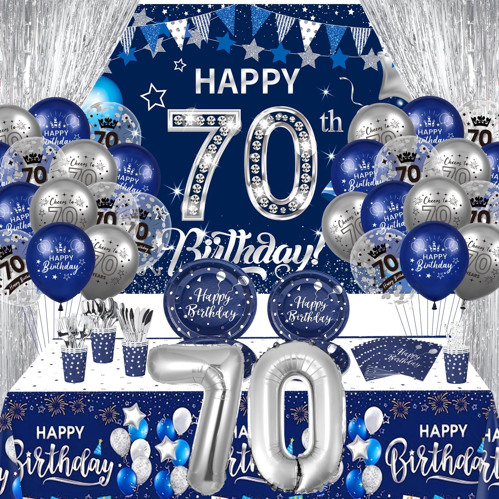 Amazon.com: 70th Birthday Decorations for Men and Women, 131 PCS Navy ...