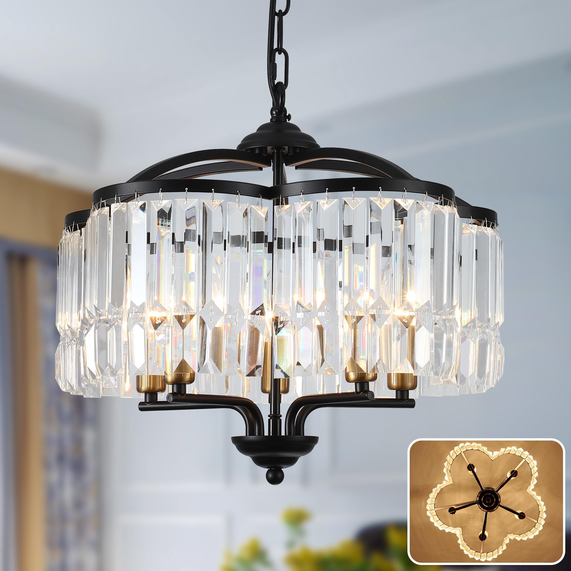 Yidelloc Modern Crystal Chandelier for Dining Room 5 Lights Black ...