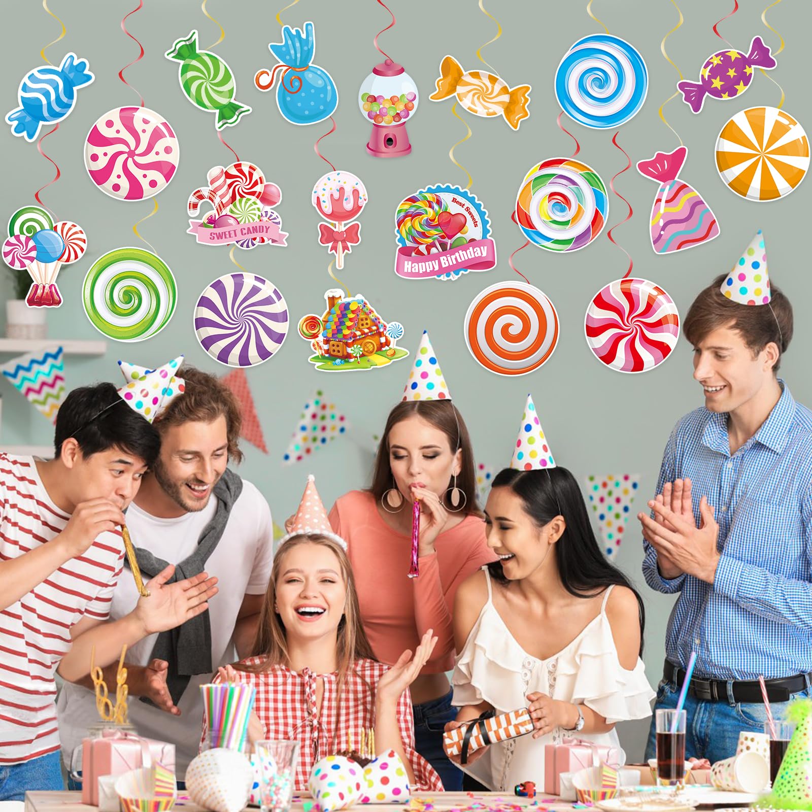 Snapklik.com : 40Pcs Candy Hanging Swirls, Colorful Lollipop Hanging ...