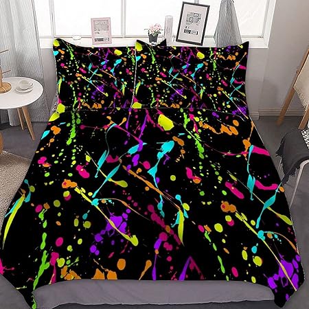 Amazon.com: jrzedty Glow in Dark Splatter Neon Bedding Set & Comforters ...