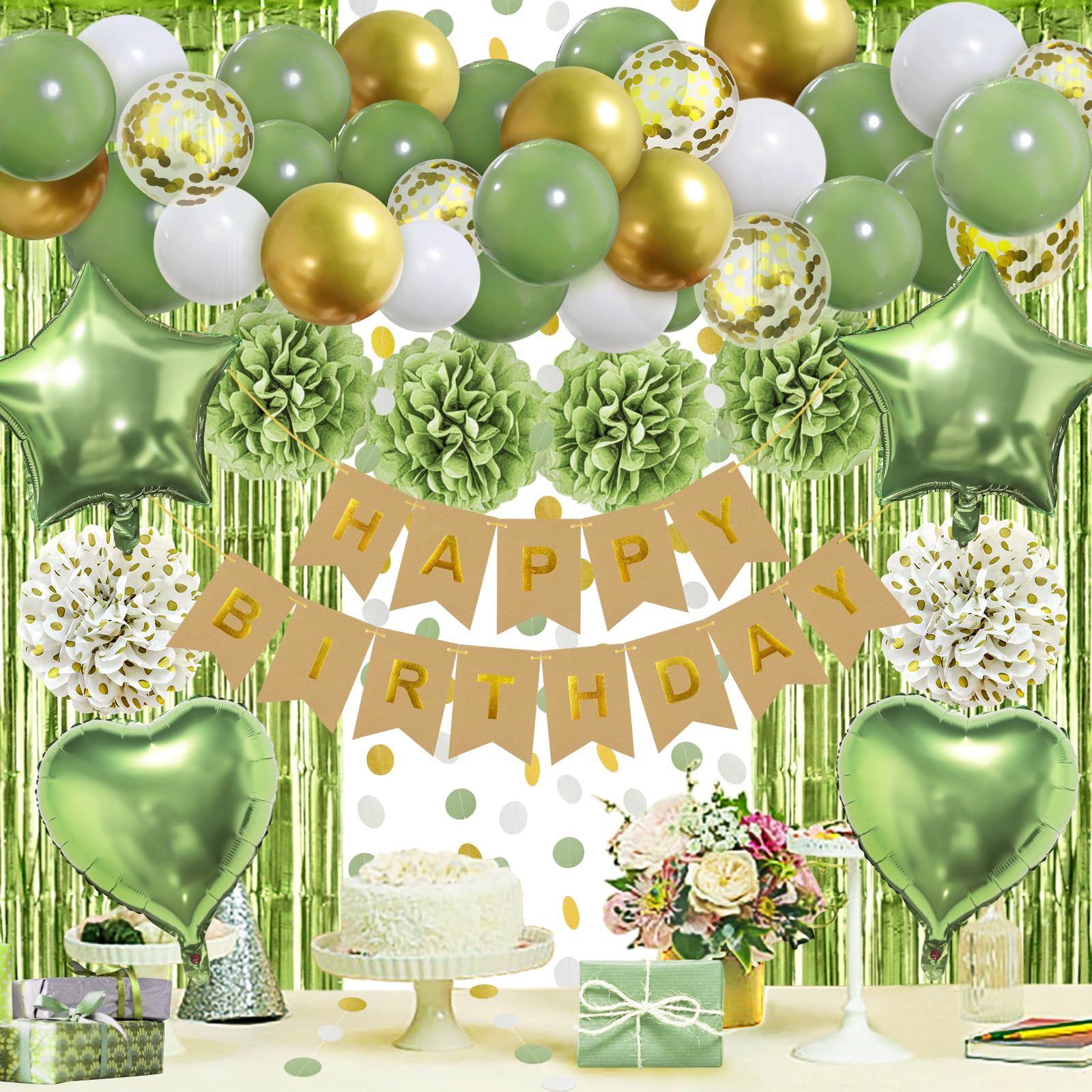 Amazon.com: ZERODECO Sage Green Birthday Party Decorations, Olive Green ...