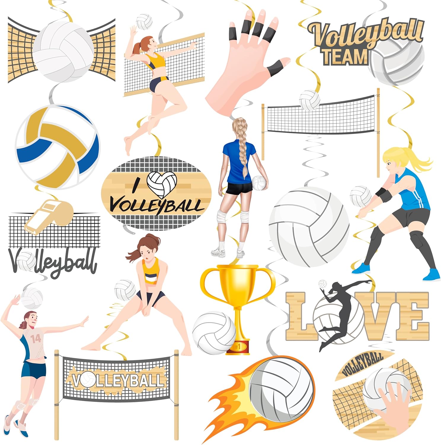 Amazon.com: Volleyball Party Hanging Swirls Volleyball Player Ceiling ...