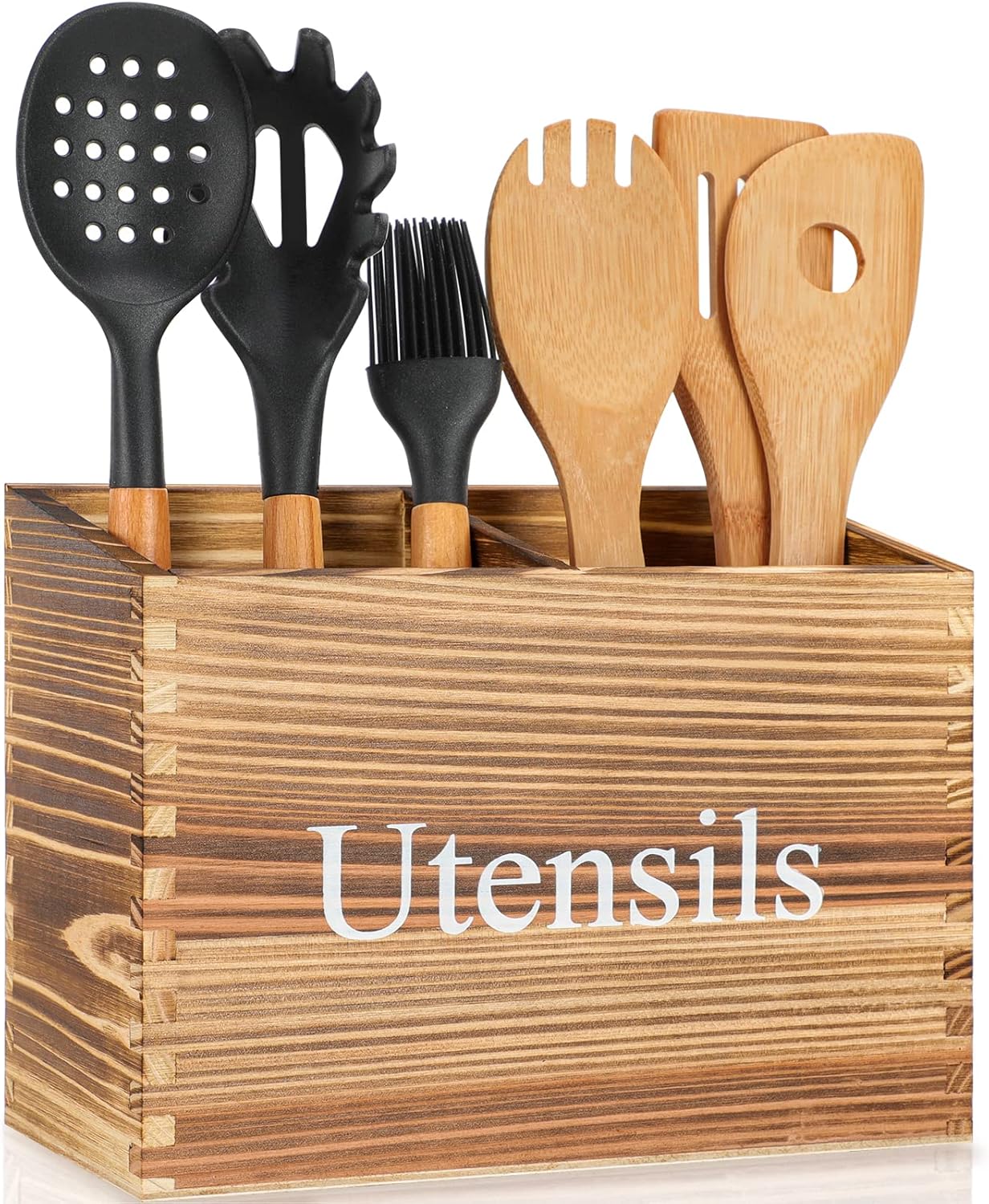 Amazon.com: Kitchen Utensil Holder for Countertop, Wood Kitchen Utensil ...