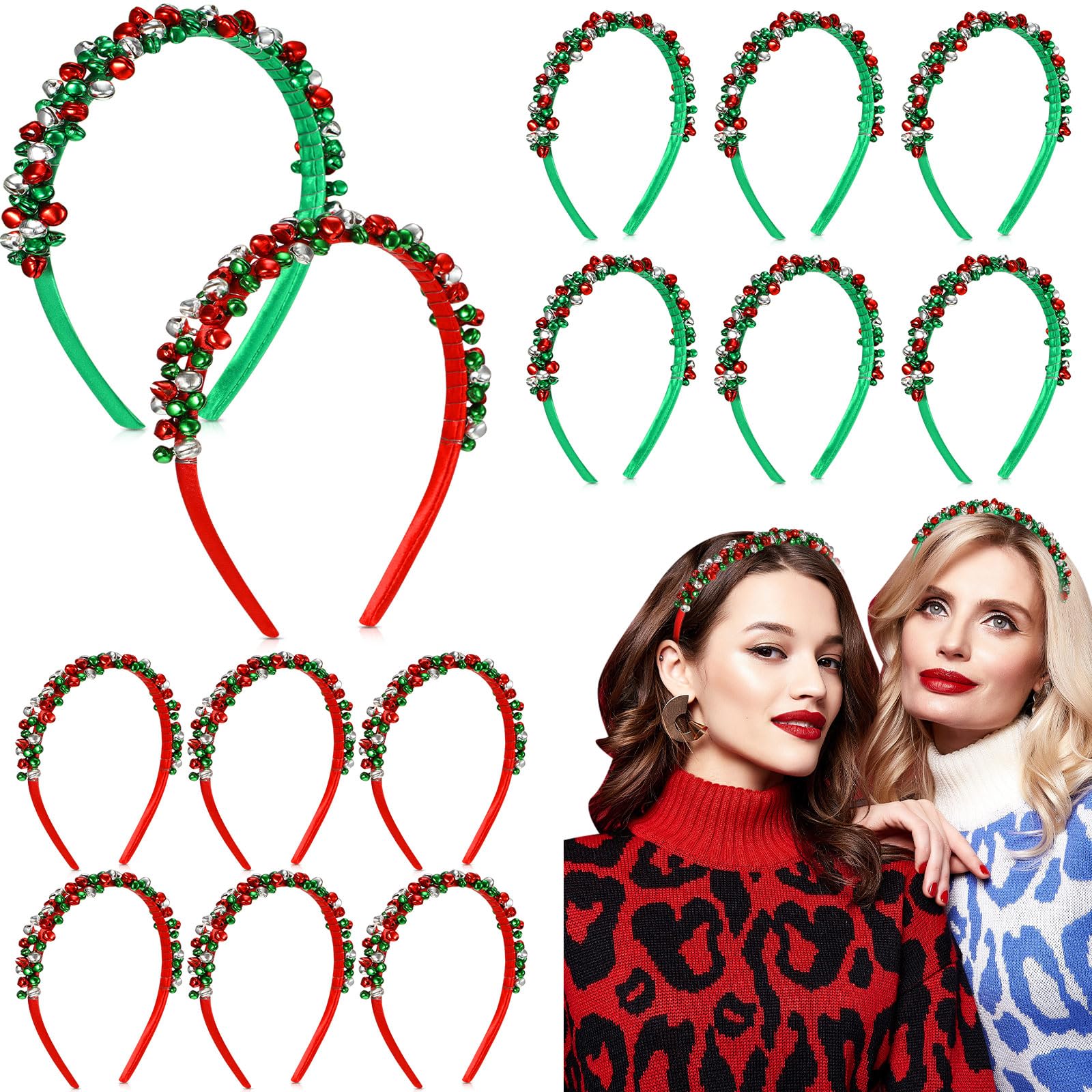 Riceshoot 12 Pack Christmas Headband Christmas Bell Hairband Girls ...