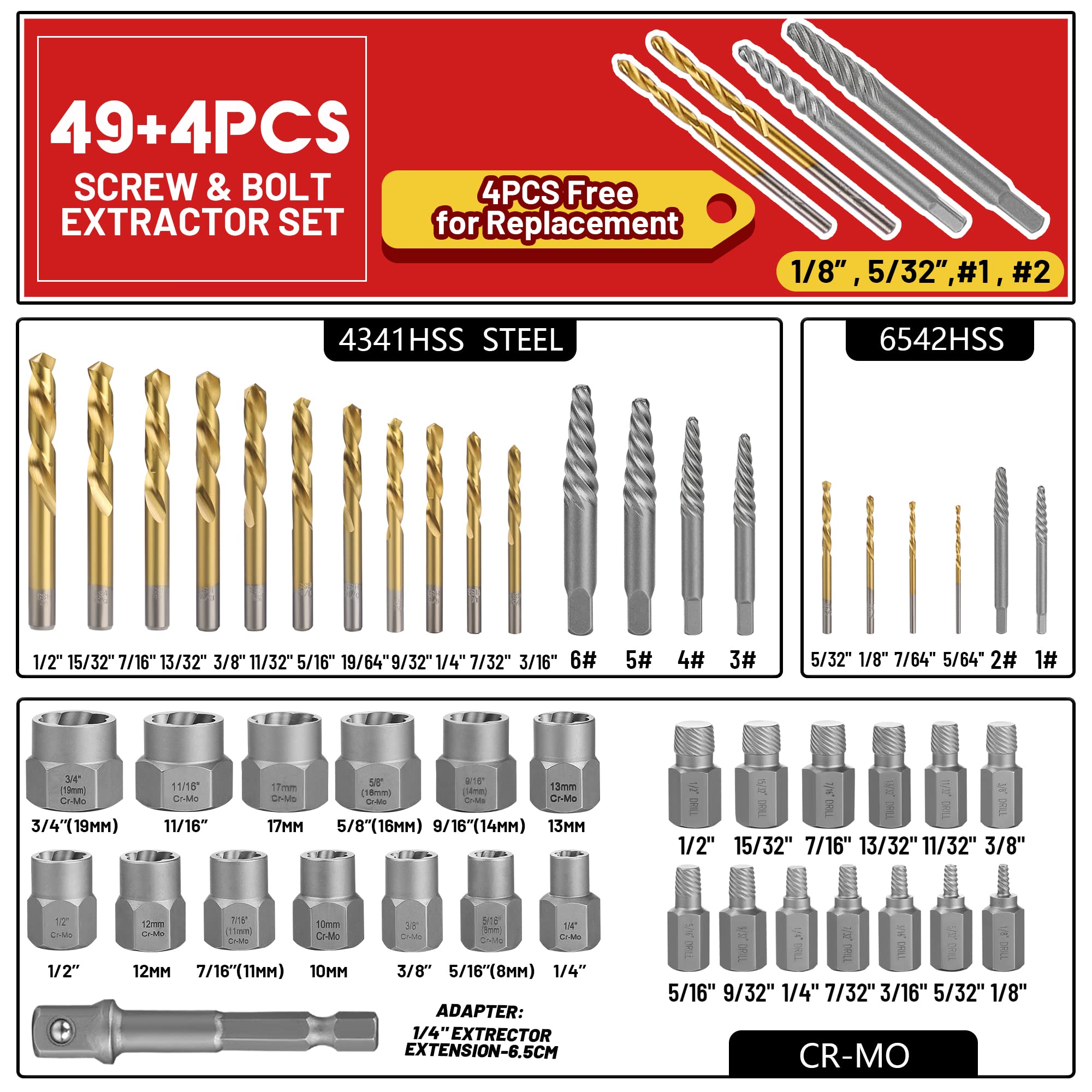 Snapklik.com : 53 Pcs Spiral Screw Extractor Bolt Extractor Set, 6542/ ...