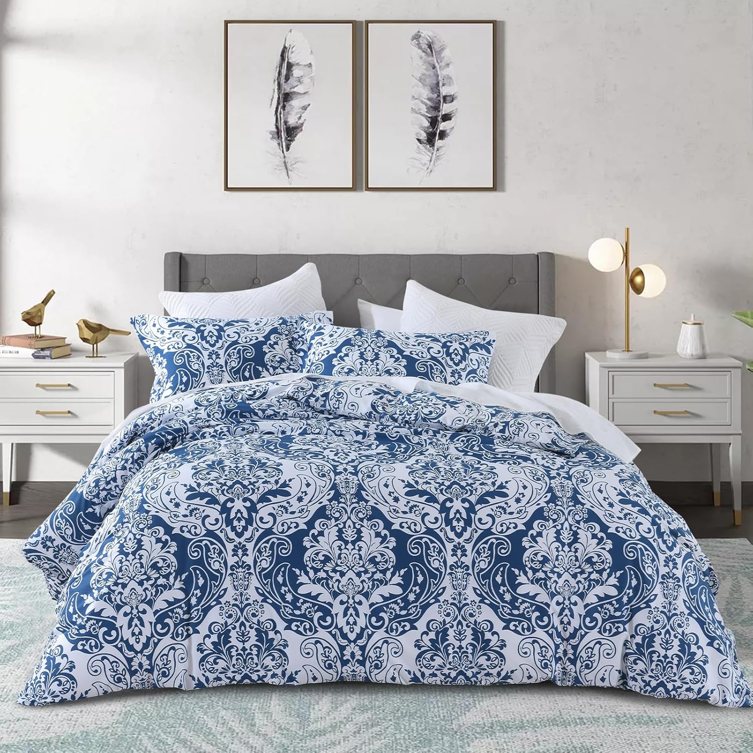 Amazon.com: Quilta Navy Duvet Cover Queen - 100% Cotton Prewashed Duvet ...