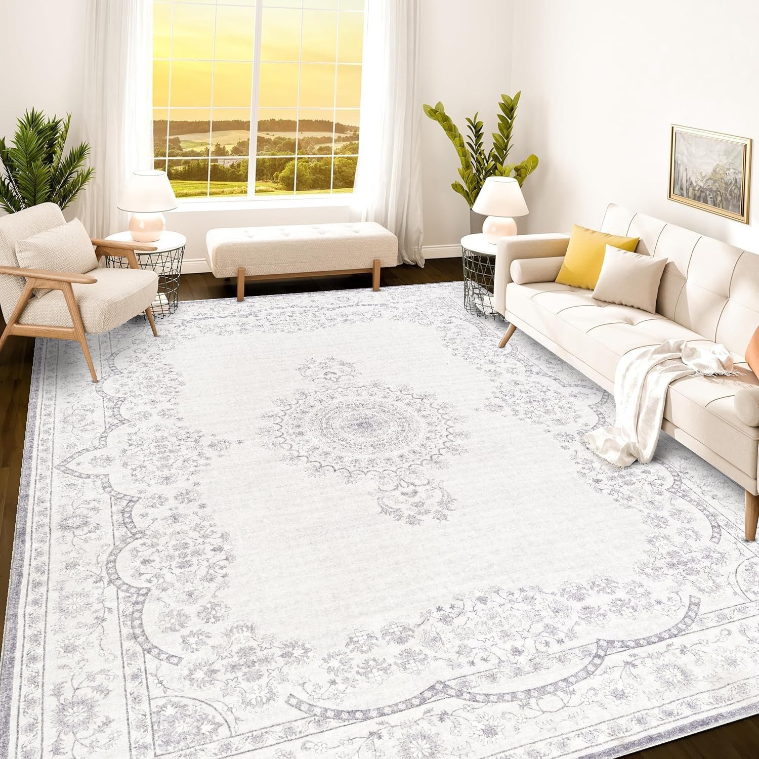 Amazon.com: Istana Boho Area Rug - Grey/White Cream Carpet - Foldable ...