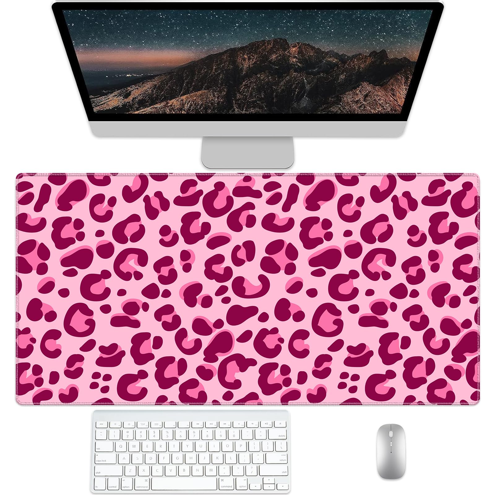 Amazon.com : Pink Leopard Desk Pad Protector, Stitched Edges Mouse Pad ...