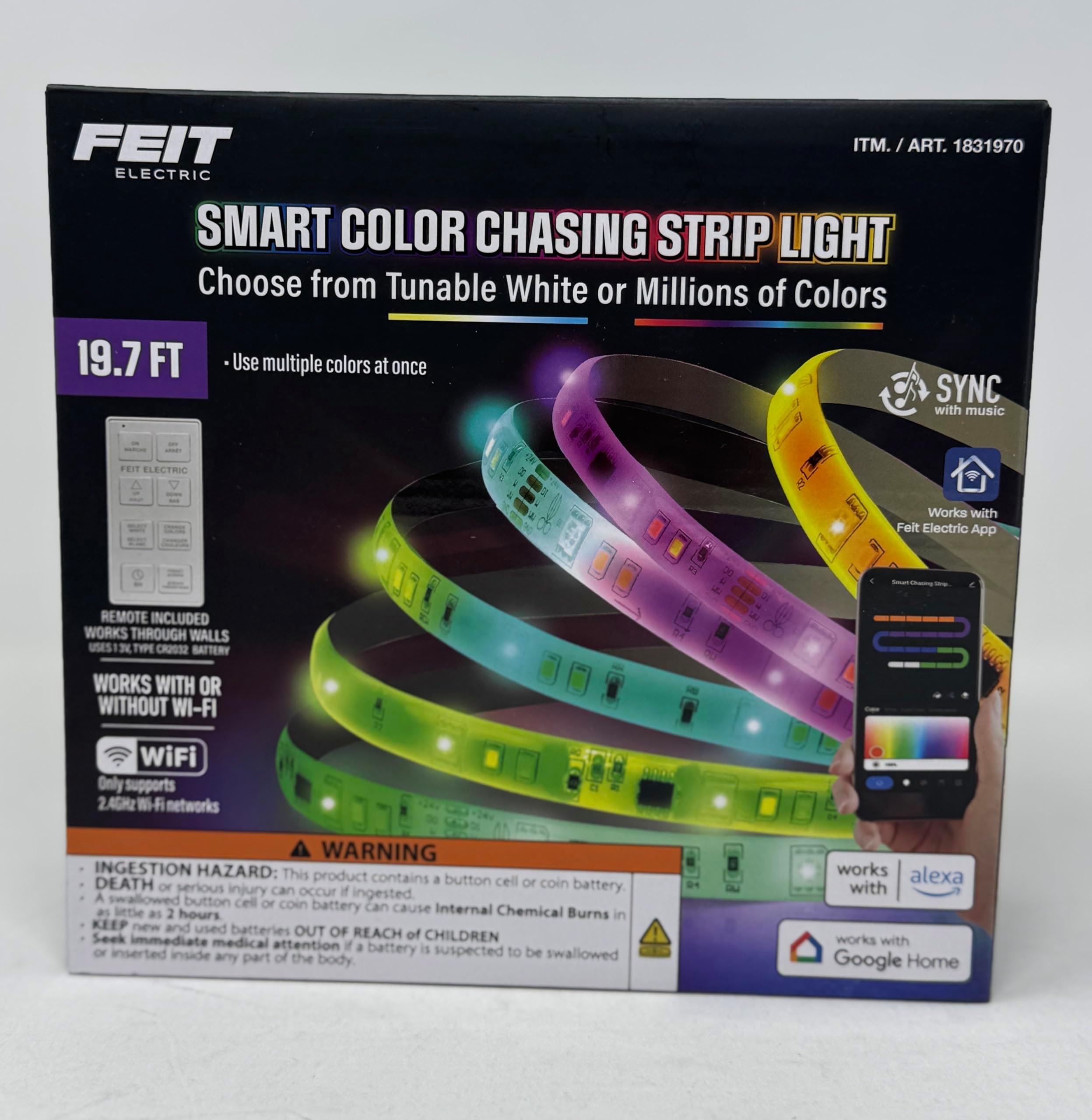 Feit Electric Indoor 19.7 ft. Smart Colour Chasing Strip Light : Amazon ...