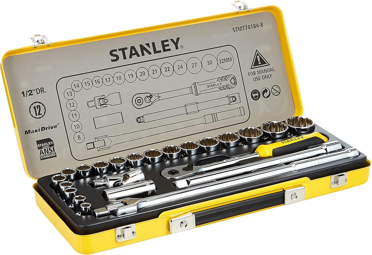 Stanley 1/2 inch Socket Set In Metal Tin 24 Pieces, Stmt74184-8, H17.8 ...