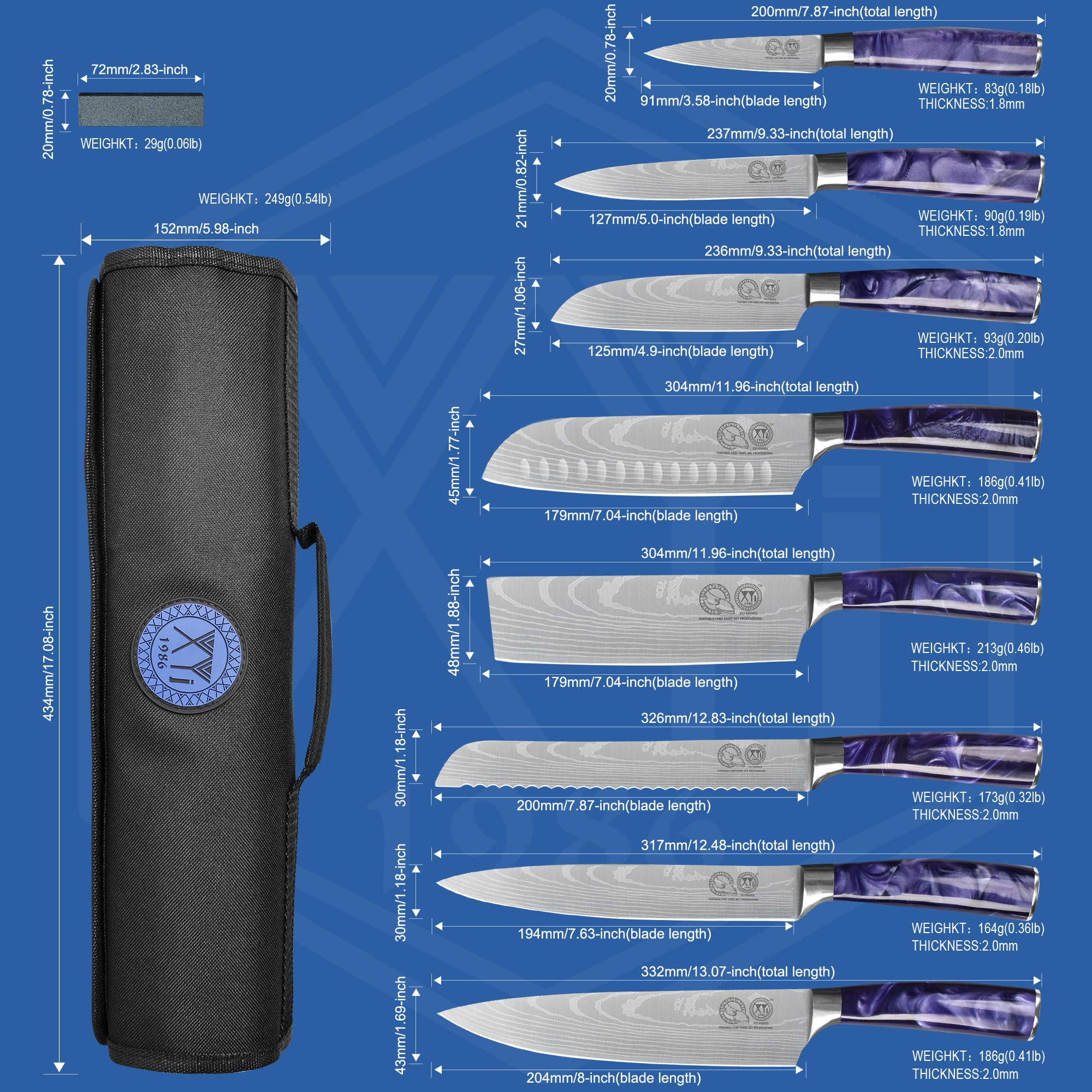 Snapklik.com : Authentic XYJ Since 1986,8-pieces Japanese Chef Knives Set
