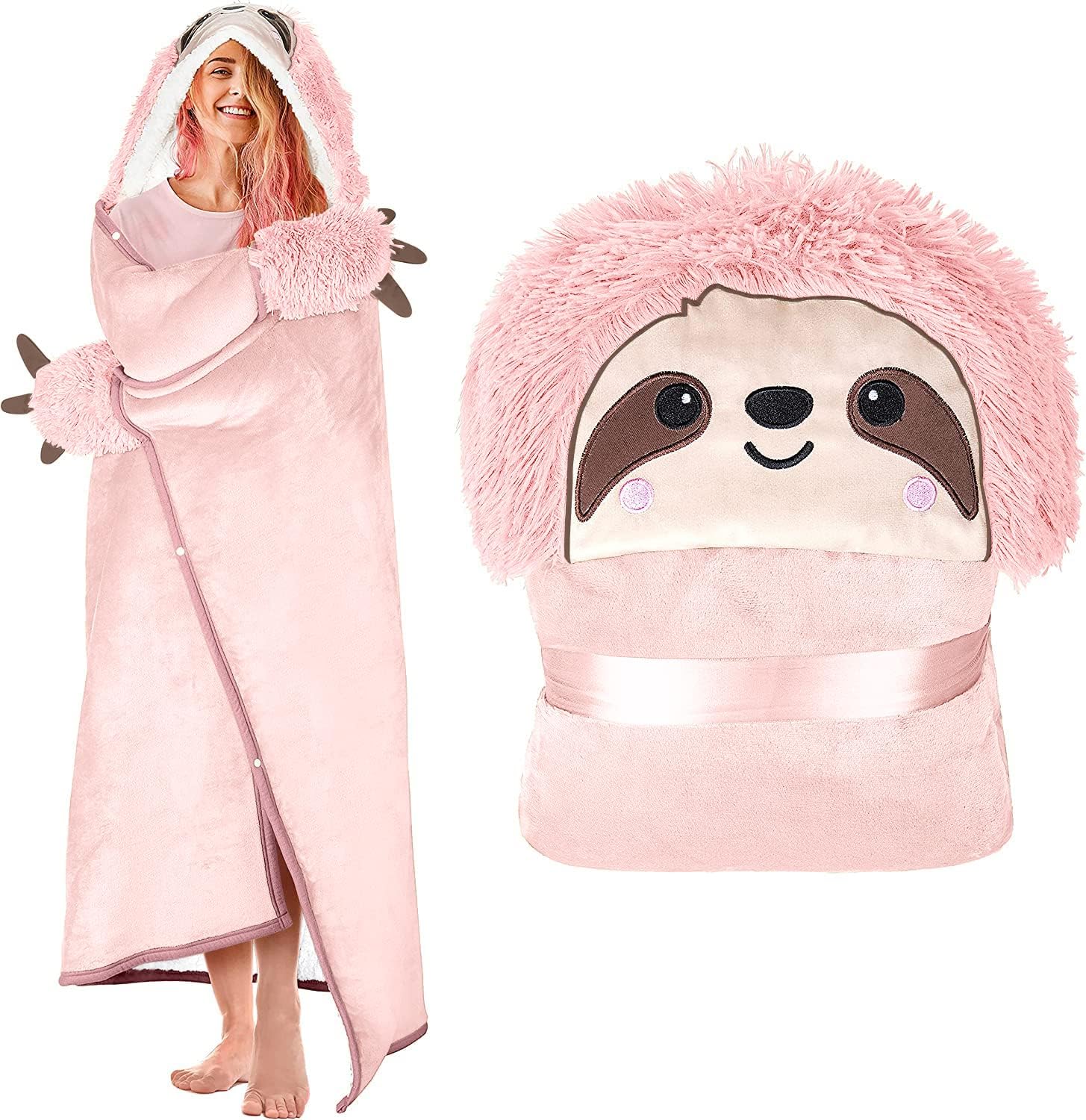 Amazon.com: Mutjida Sloth Wearable Hooded Blanket for Adults - Adorable ...