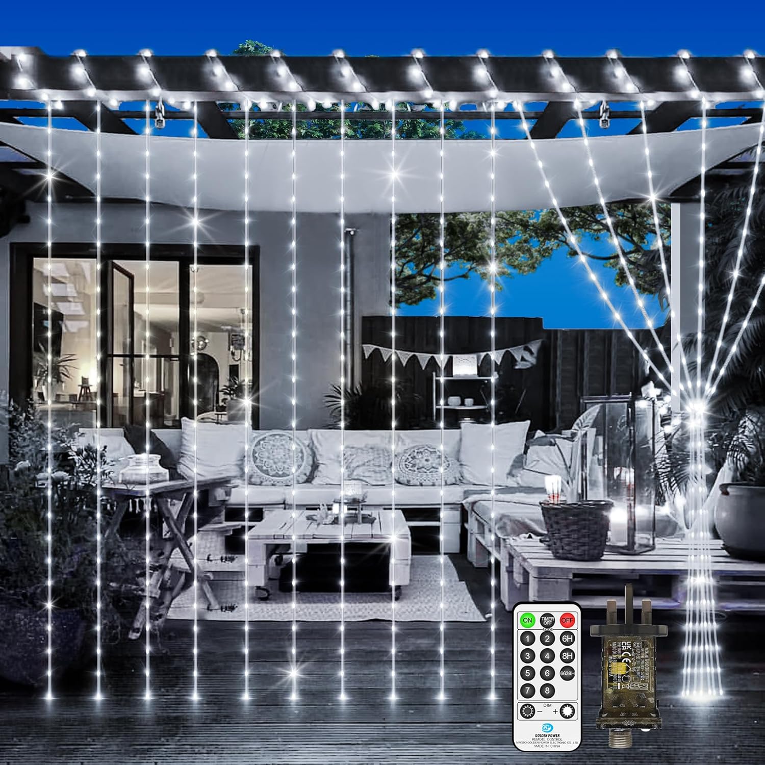 Curtain Fairy Lights Plug in 300 LED 3 mx 3m Christmas Lights Remote ...