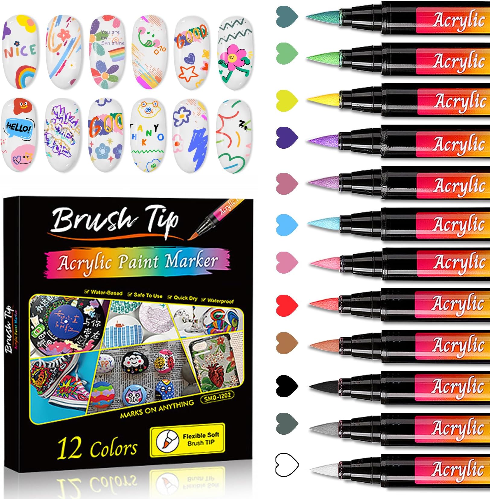 Amazon.com: FSpronail 12 Colors Nail Art Pens Set Extra Fine 3D Nail ...