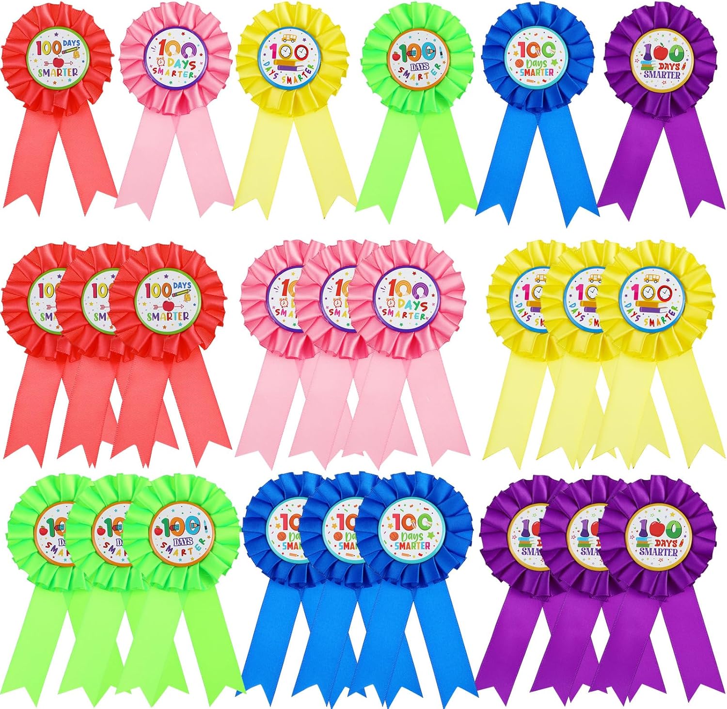 Amazon.com : ShinyRelief 100 Days of School Award Ribbons Colorful ...