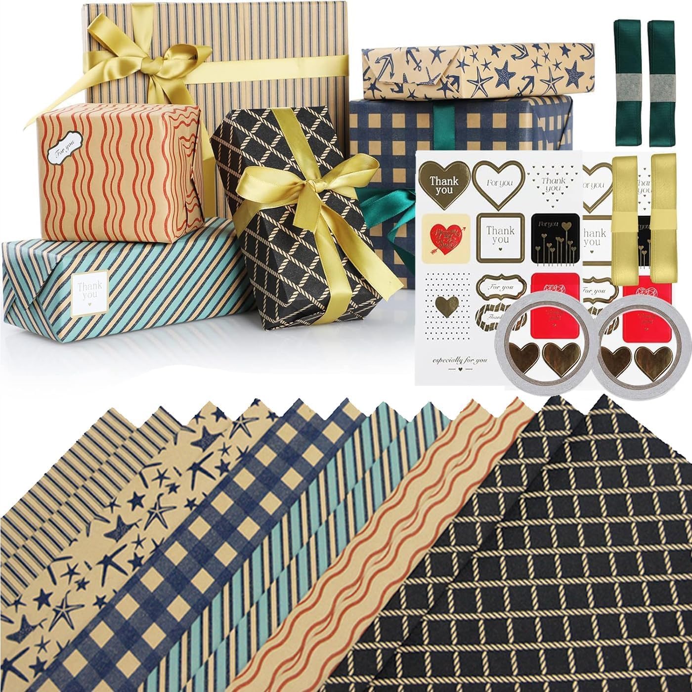 ZCOINS 8 Sheets Gift Wrapping Paper for Birthday 70x50CM with Hanging ...