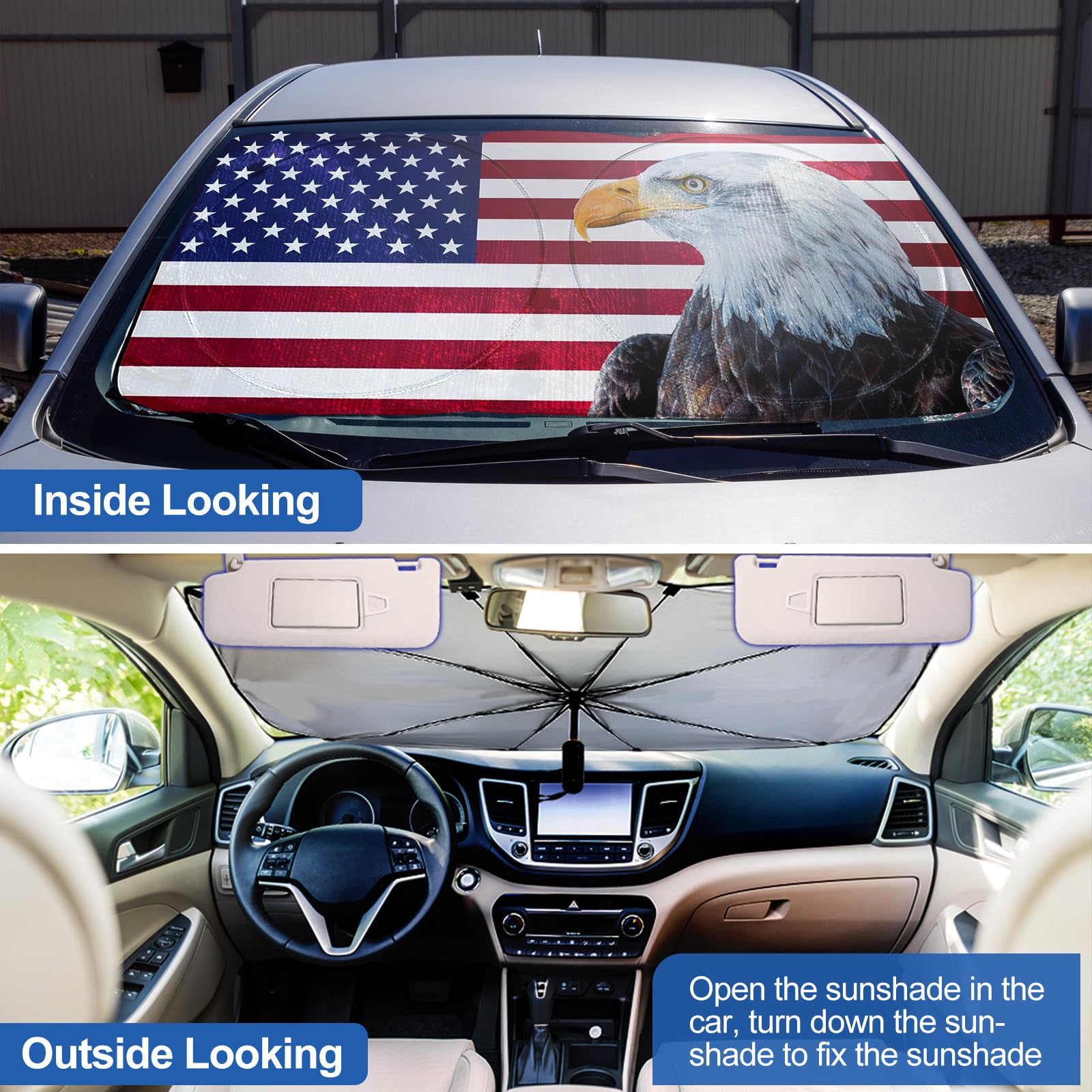 Snapklik.com : Riakrum Patriotic Eagle American Flag Car Windshield Sun ...