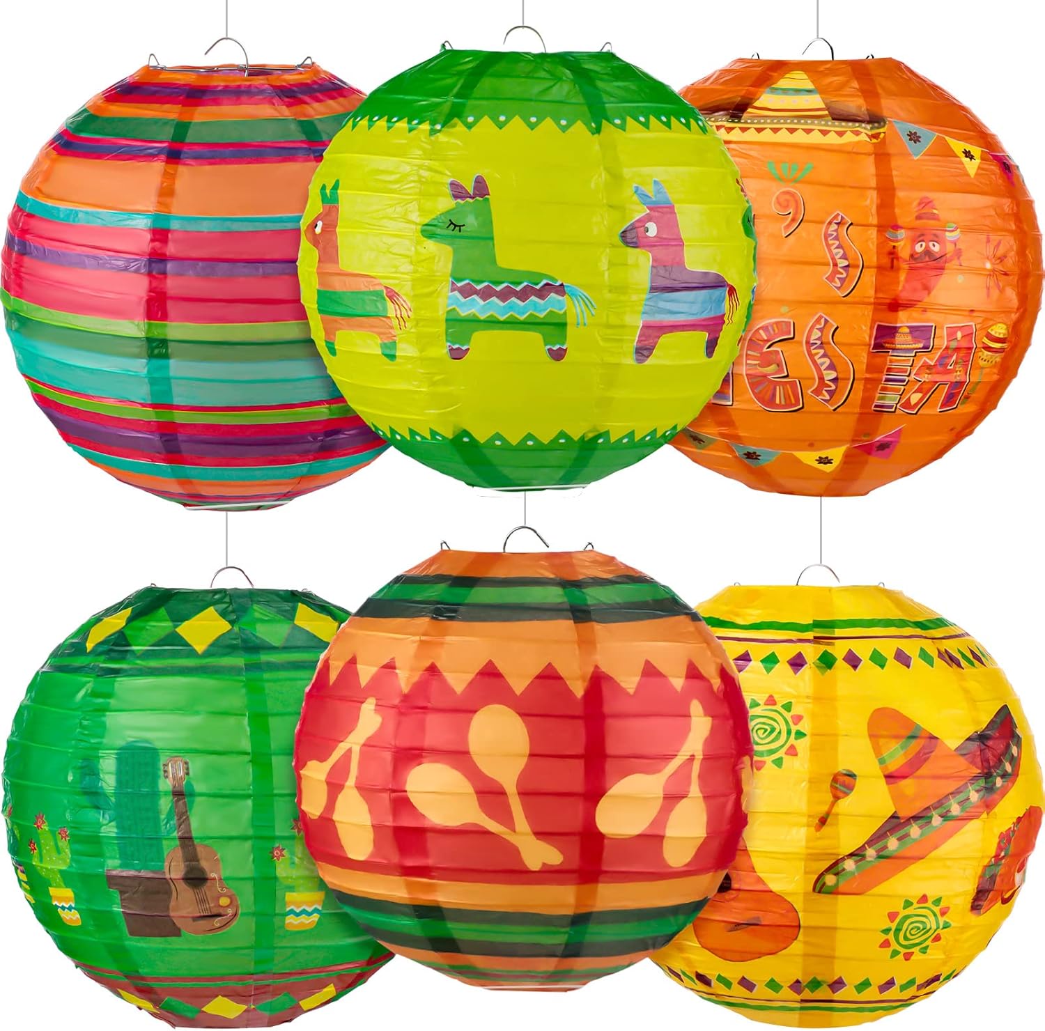 6 Pcs Fiesta Hanging Paper Lanterns Cinco De Mayo Party Hanging Paper ...
