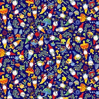 Amazon.com: Timeless Treasures Gnome Worry Be Happy C8509 Navy Tossed ...