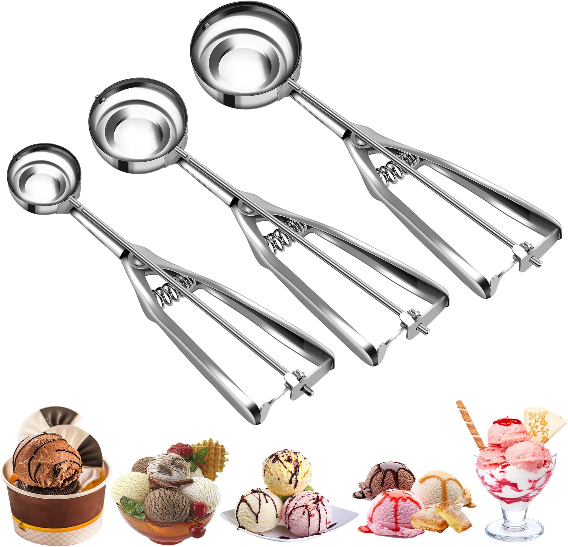 Amazon.com: Ice Cream Scoop, 3Pcs Cookie Scoop Set, Stainless Steel Ice ...