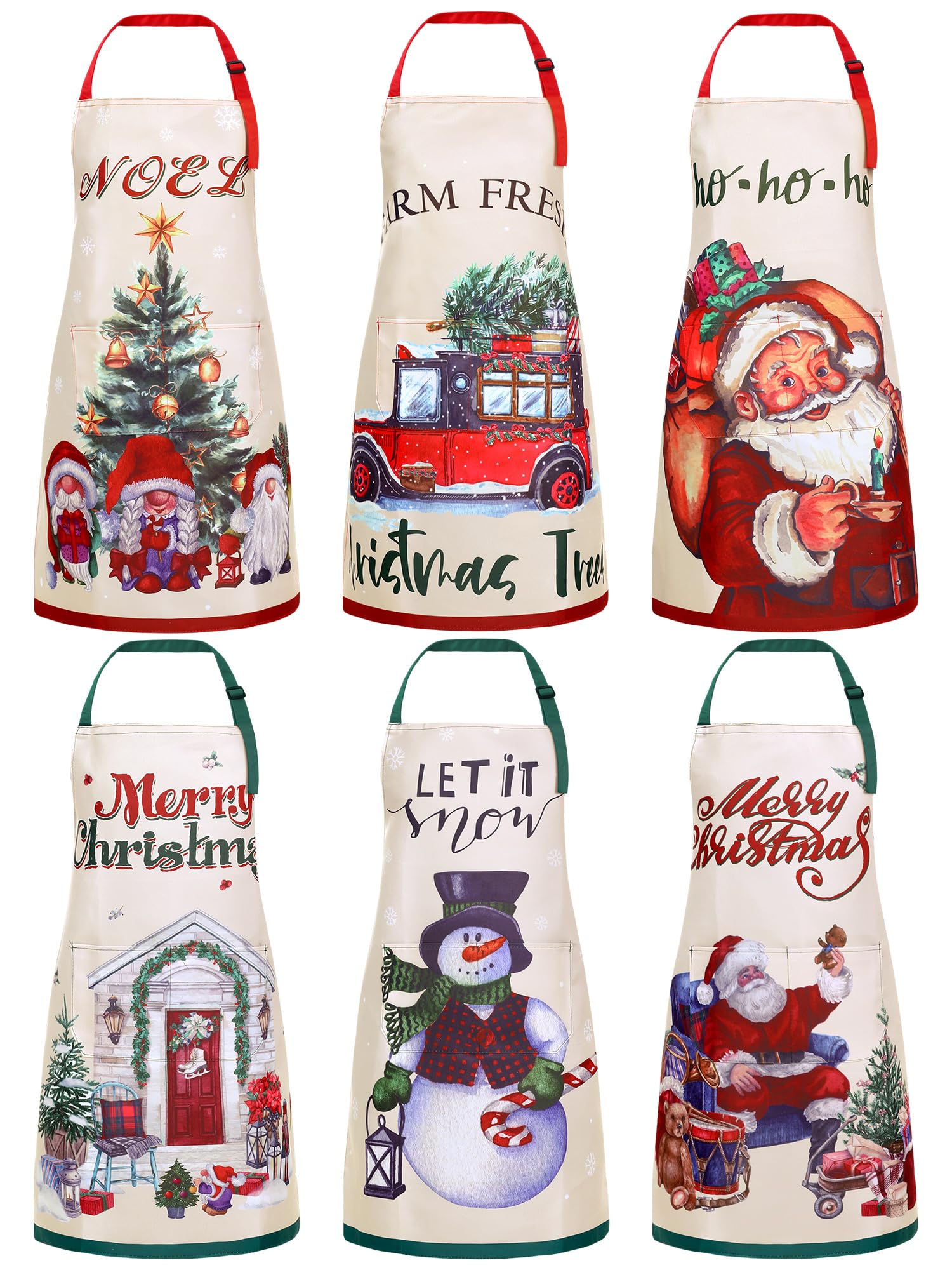 Amazon.com: Bencailor 6 Pcs Christmas Aprons with Pockets Adjustable ...