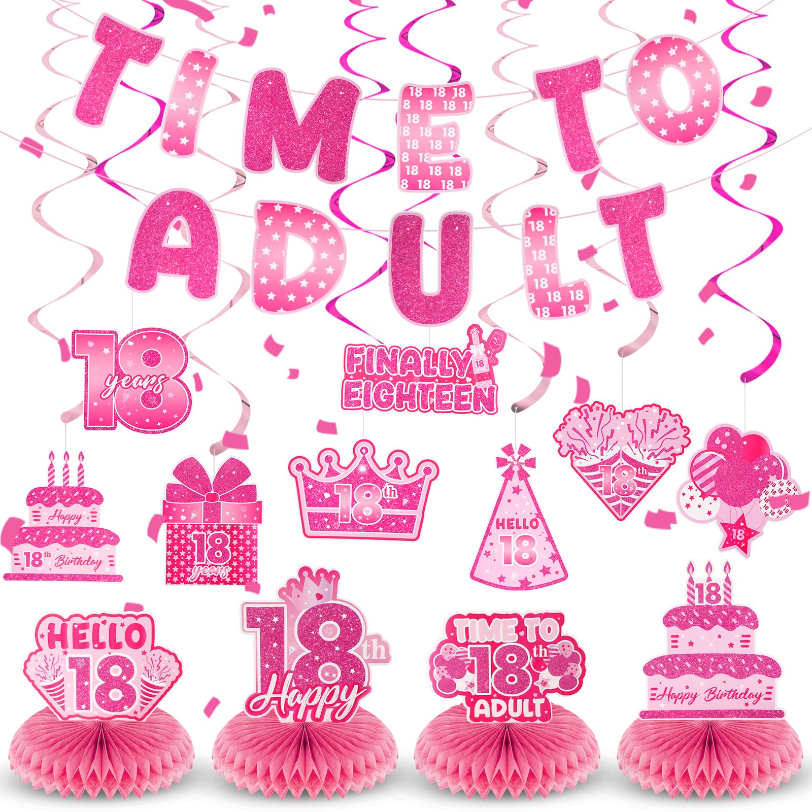 Amazon.com: 18th Birthday Decorations for Girls Hot Pink Time to Adult ...