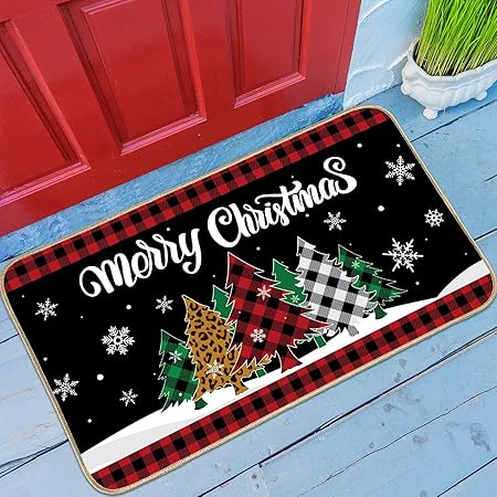 Amazon.com : Merry Christmas Doormat Buffalo Plaid Christmas Tree ...