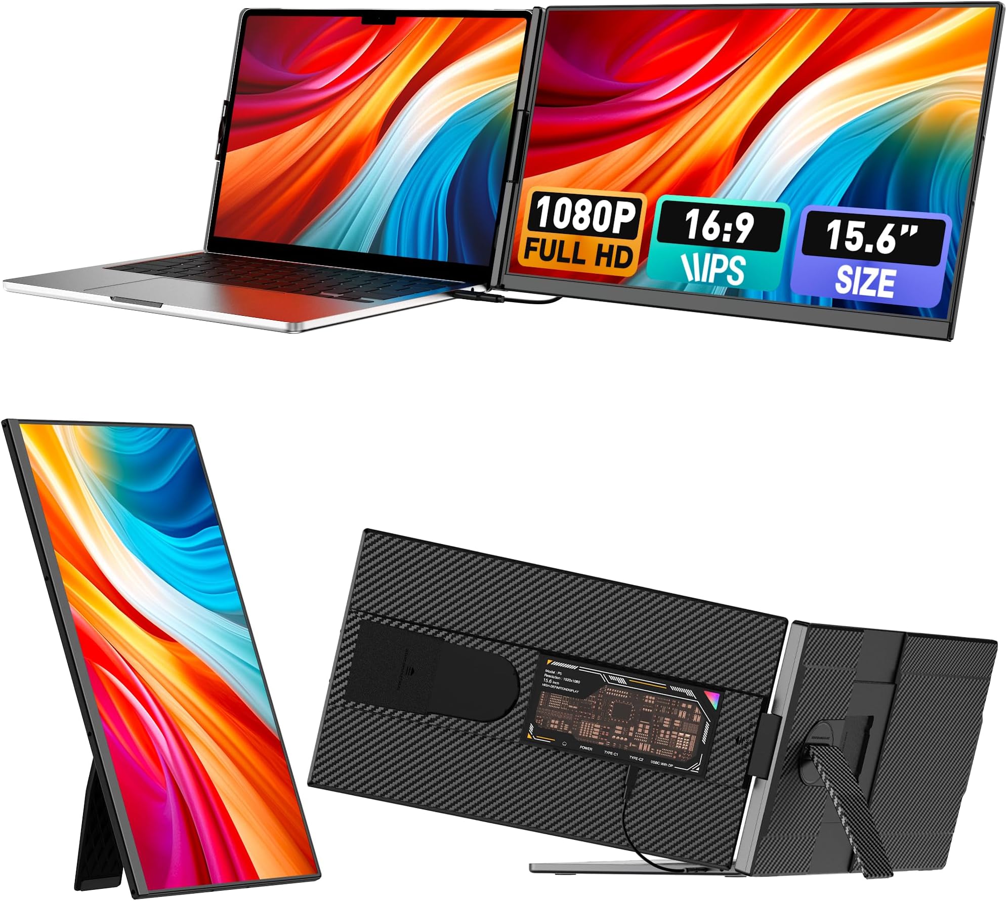 Teamgee Monitor Portatile, Schermo Portatile 15,6'' FHD 1080P Triplo ...