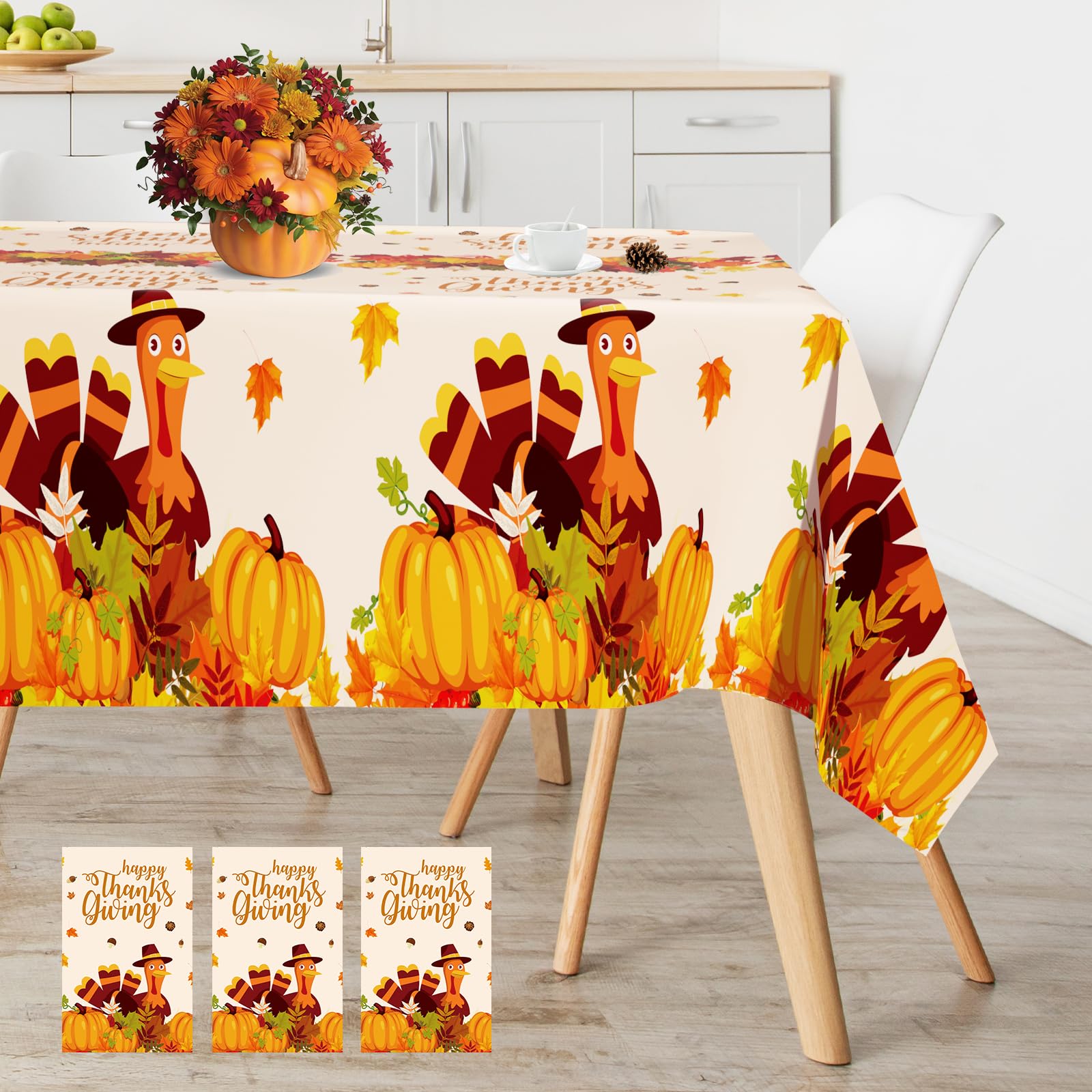Amazon.com: 3 Pack Thanksgiving Tablecloths, Turkey Pumpkin Fall Maple ...