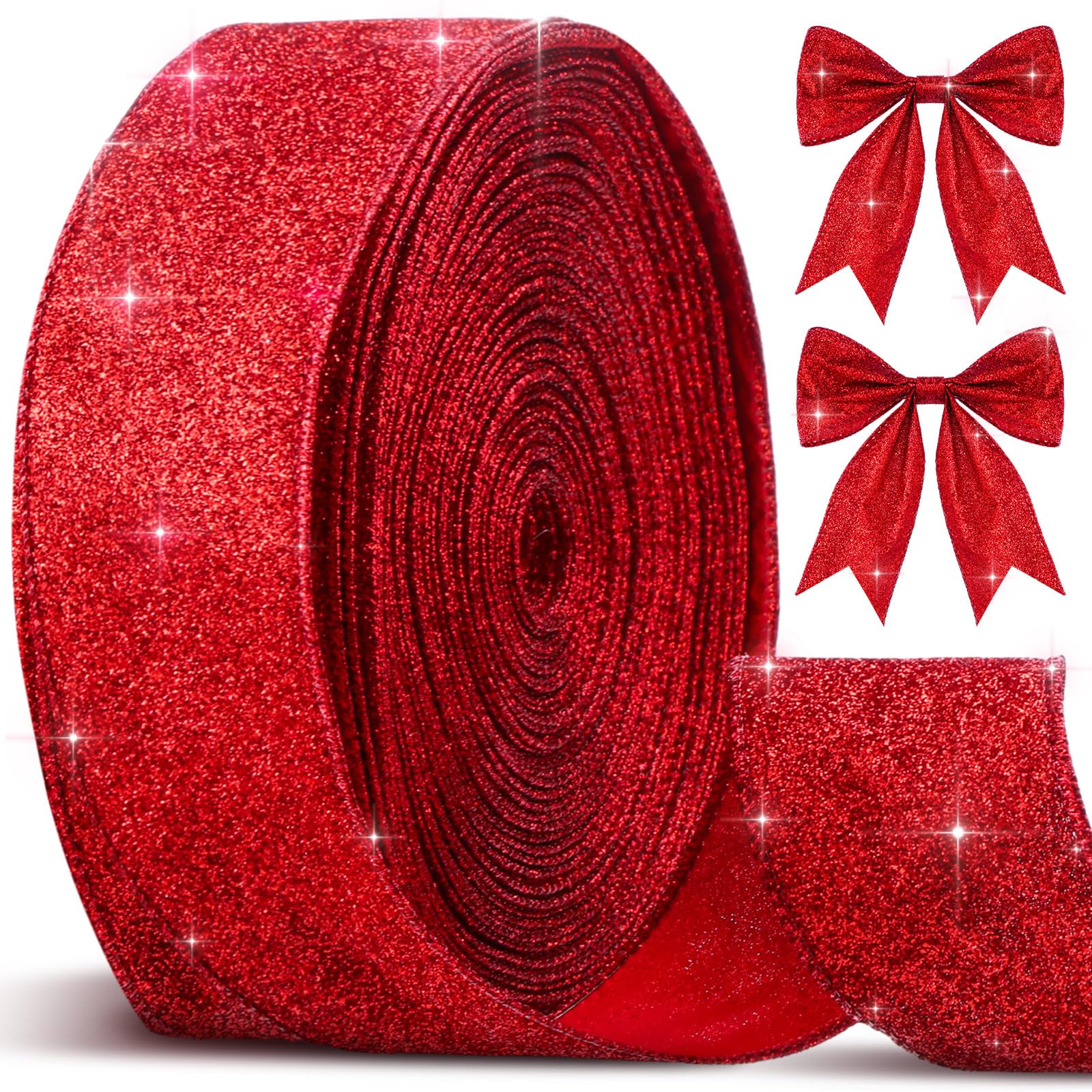 Amazon.com: Cindeer 50 Yards Christmas Glitter Ribbon Metallic Diamond ...