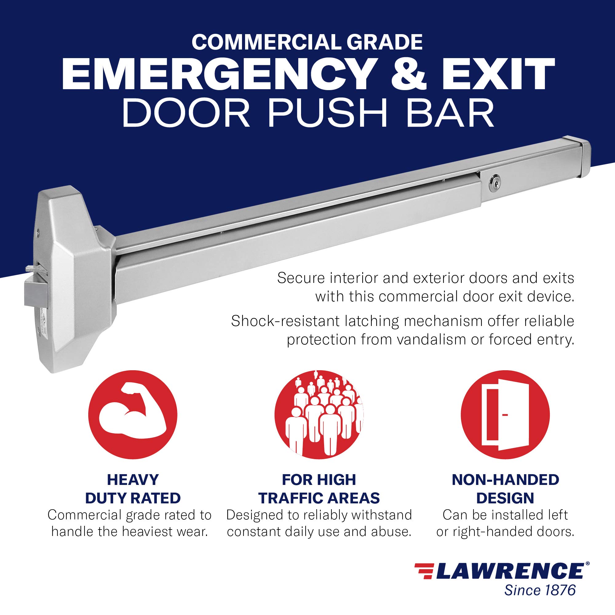 Buy Lawrence Panic Push Bar Exit Device - Medium Duty Grade 2 Stainless ...