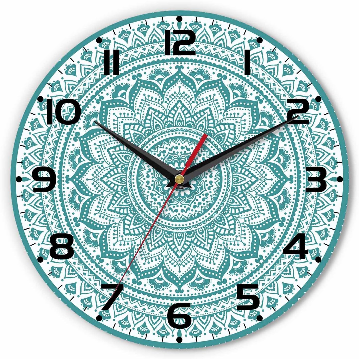 Amazon.com: Teal Mandala Flower Wall Clock Retro Ethnic Lace Clock 10 ...