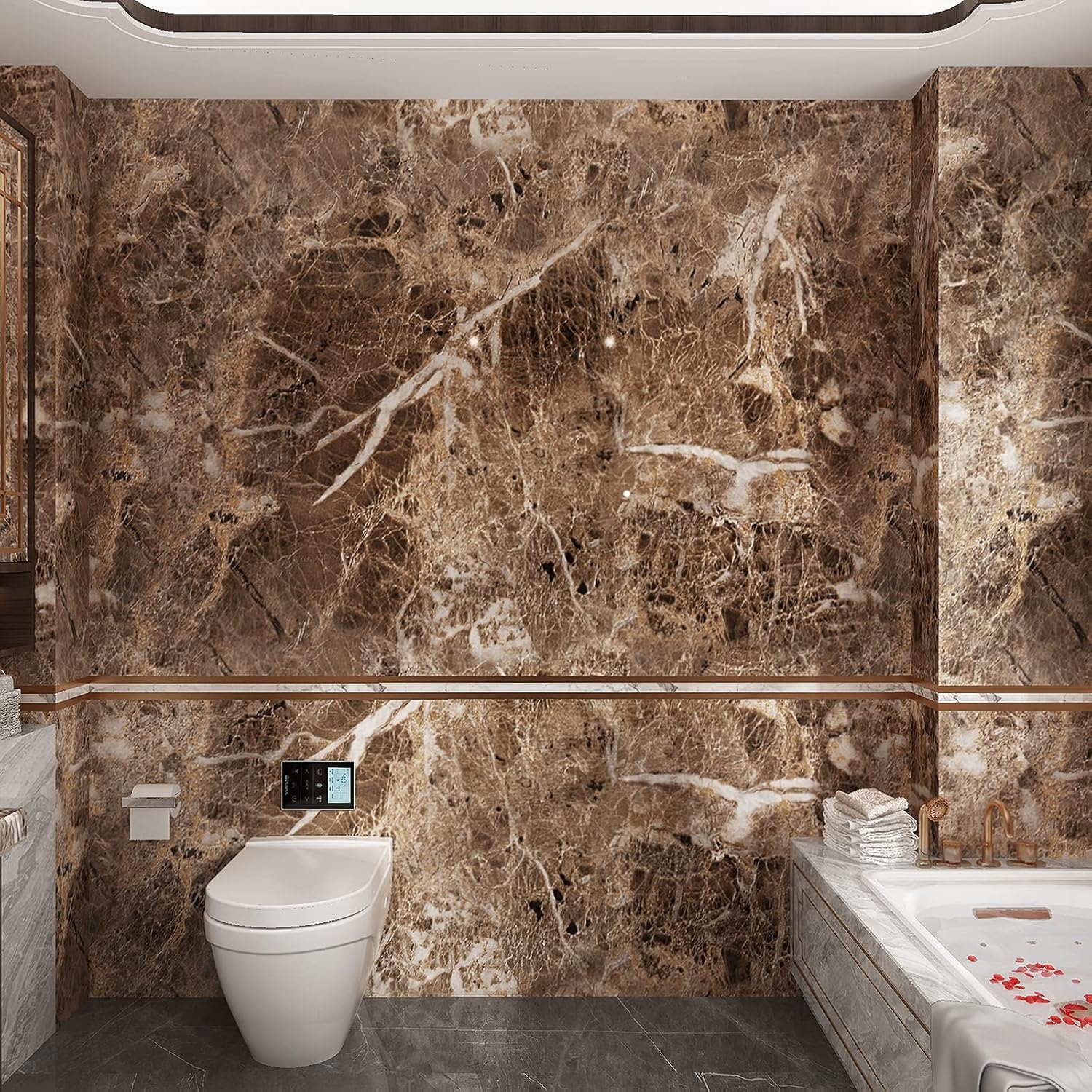 JSEVEM 60CM×9M Big Wide Thick Brown Marble Wallpaper Peel and Stick ...