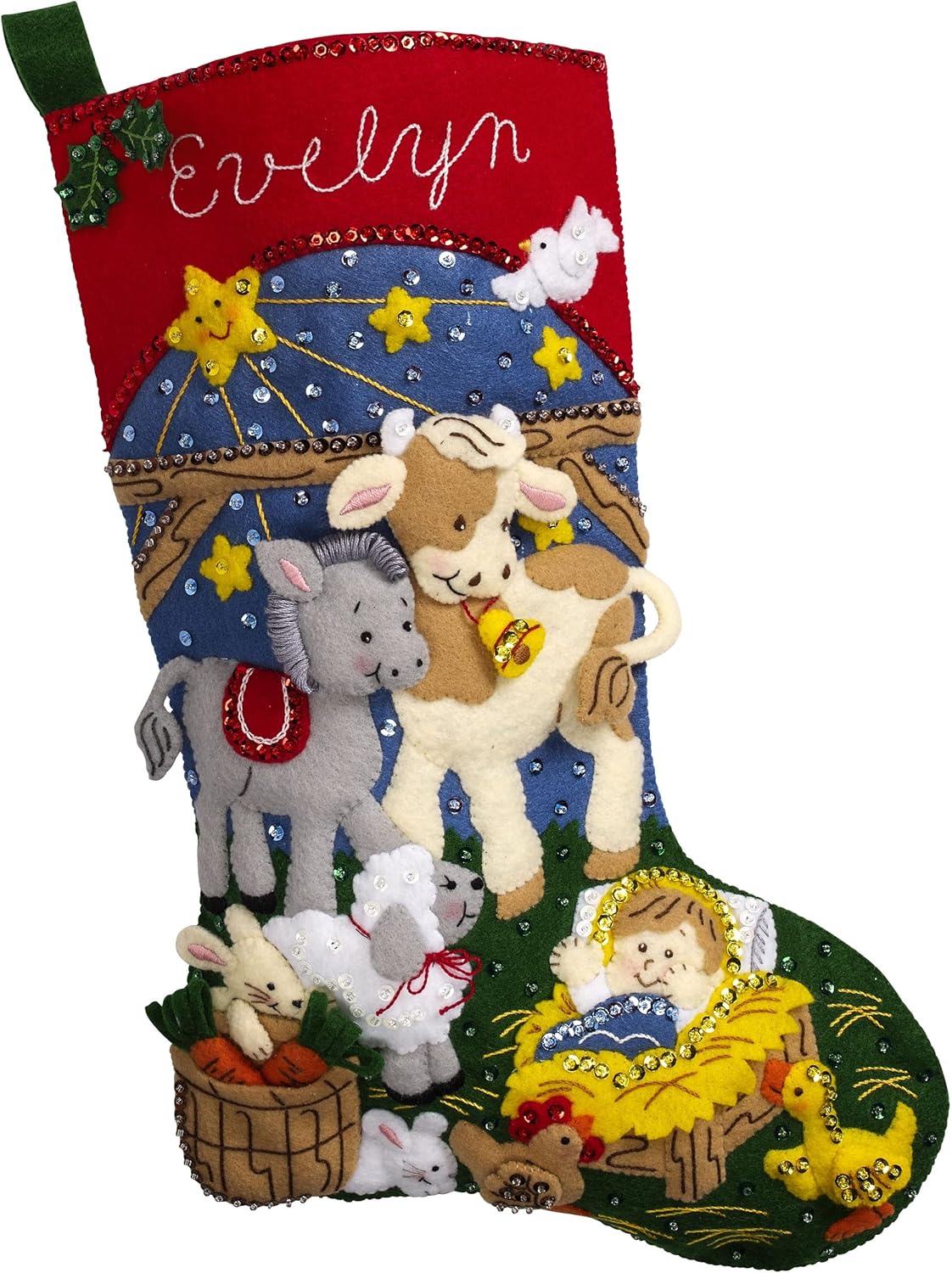 Amazon.com: Bucilla, Christmas Nativity 18" Felt Applique Stocking ...